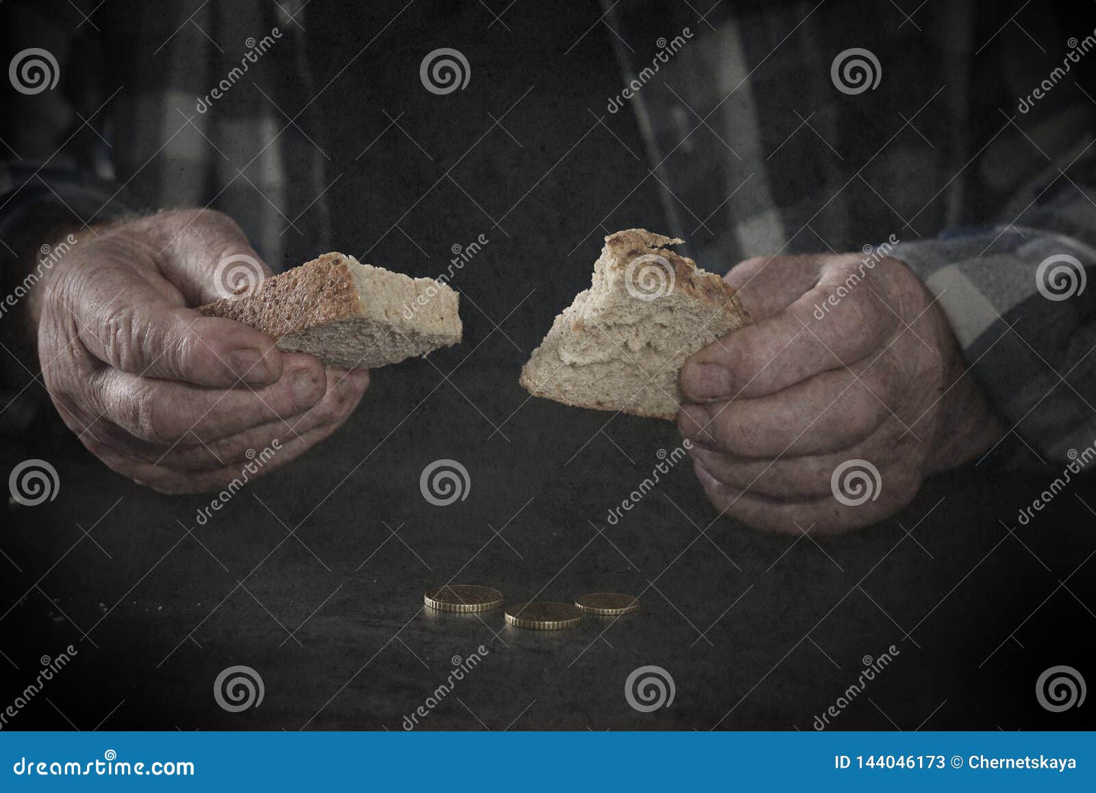 Poor Senior Man with Bread at Table Stock Image - Image of bread ...