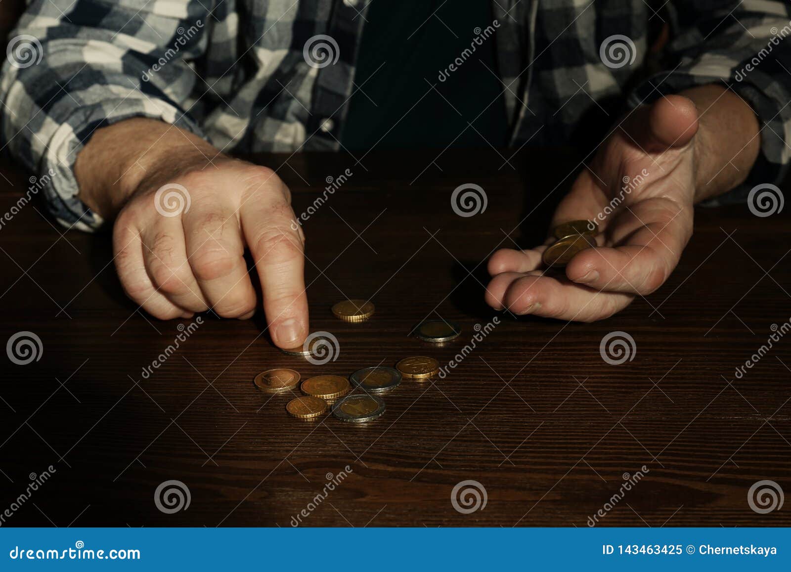 Poor Senior Man Counting Coins at Table Stock Image - Image of hunger ...