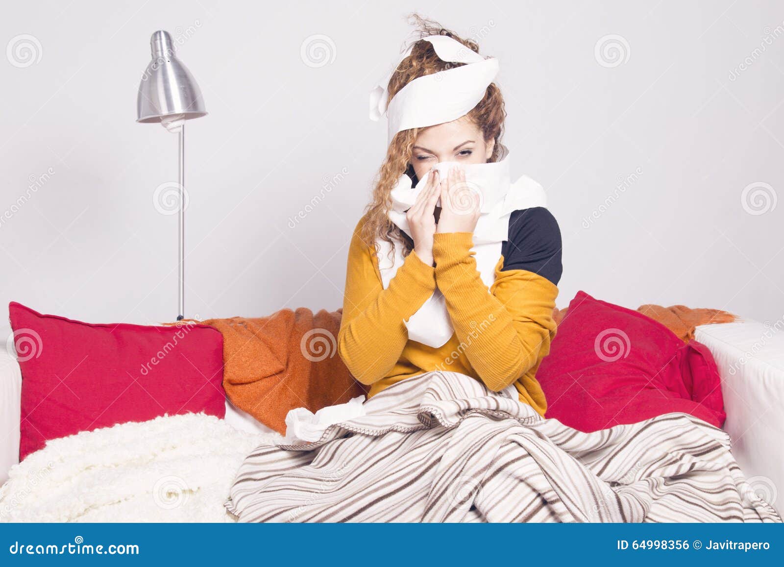 Poor Sick Woman, Blowing Her Nose. Stock Photo - Image of sick, heat ...