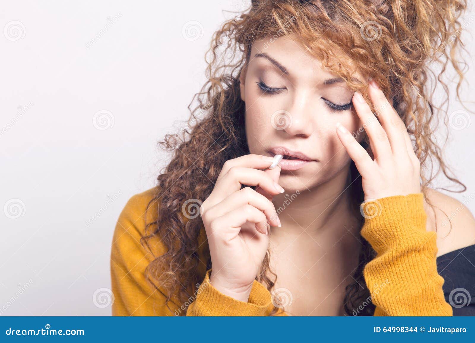 Poor Sick Woman, Taking a Pill. Stock Photo - Image of sick, beautiful ...