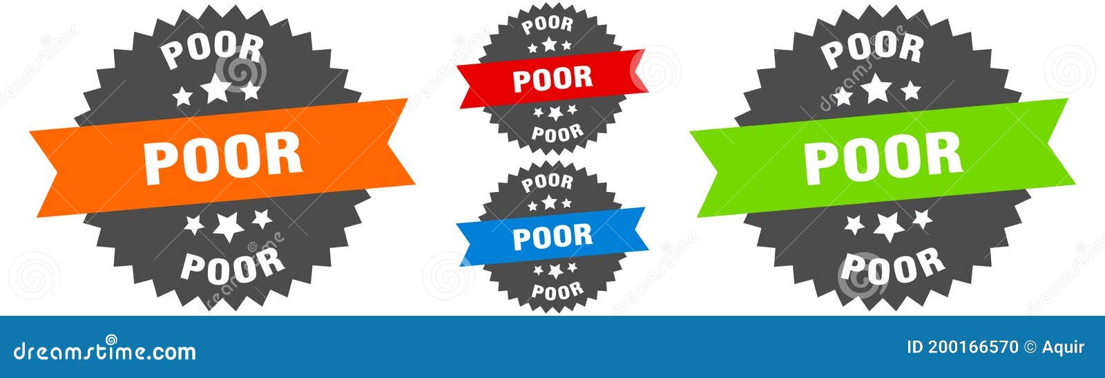 Poor Sign. Round Ribbon Label Set. Seal Stock Vector - Illustration of ...