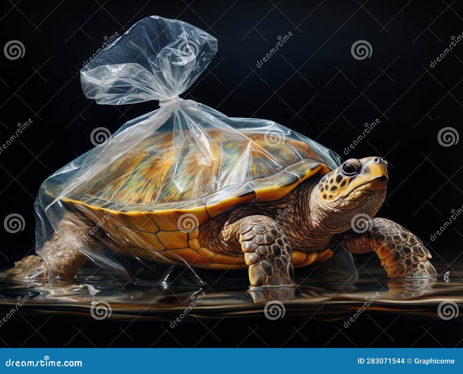 Poor Turtle Wrapped in Polluting Plastic Bag Stock Illustration - Illustration of tortoise ...