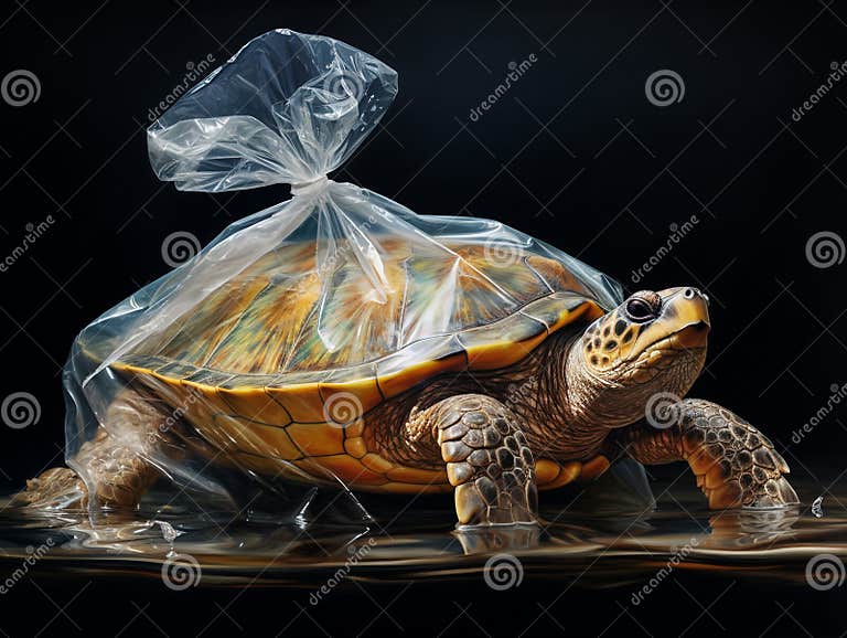 Poor Turtle Wrapped in Polluting Plastic Bag Stock Illustration ...
