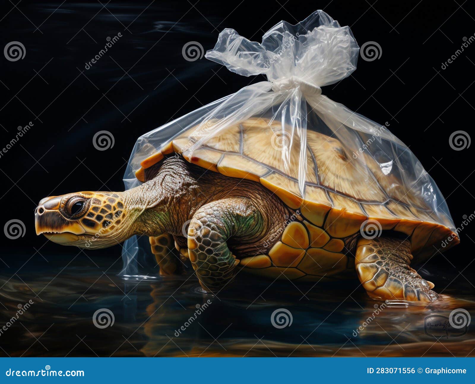 Poor Turtle Wrapped in Polluting Plastic Bag Stock Illustration ...