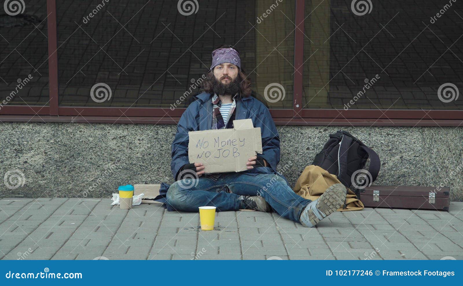 Man Begging On The Street With Help Sign Stock Photography ...