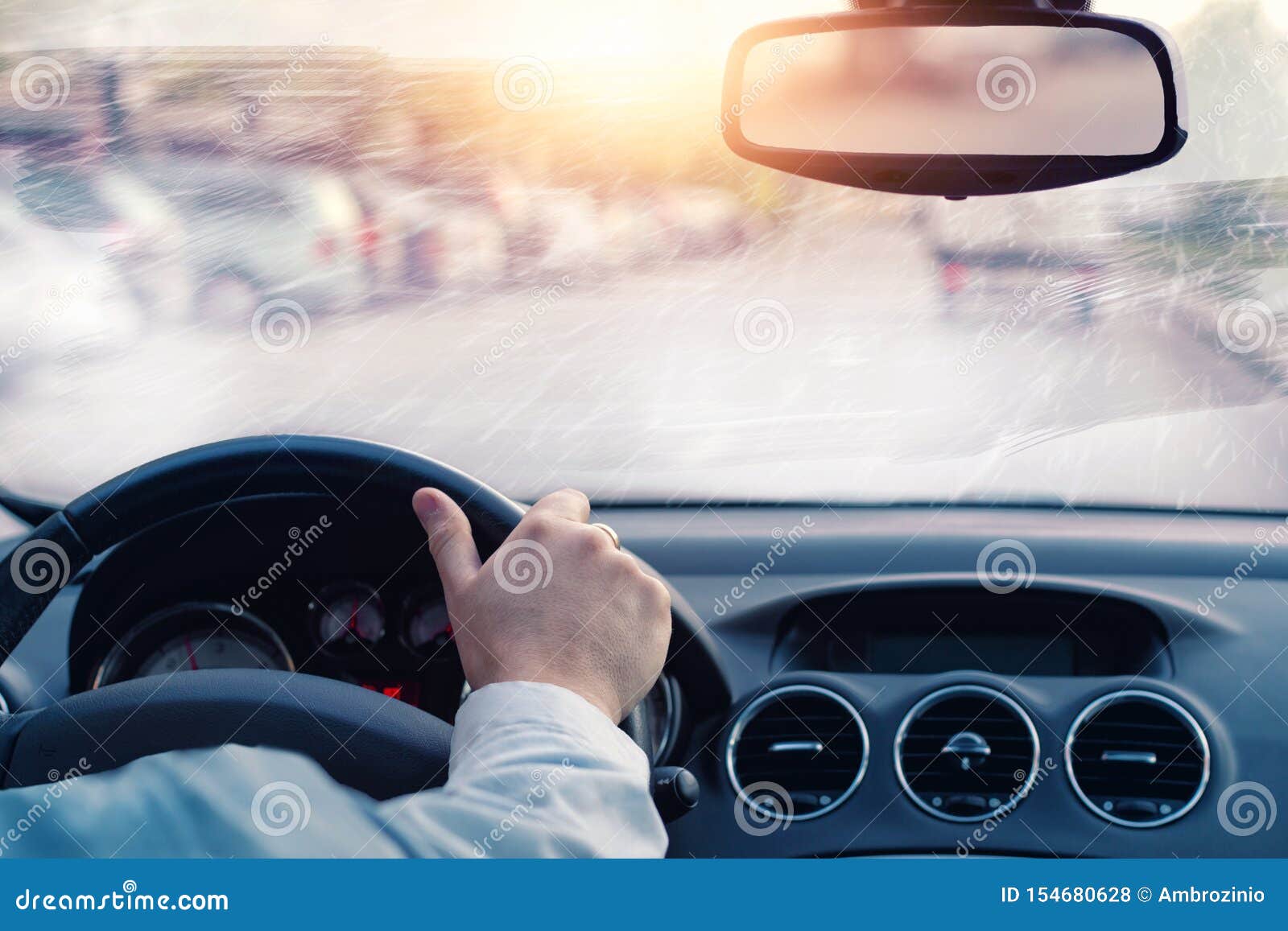 Poor Visibility on the Road in Winter Day Stock Photo - Image of ...