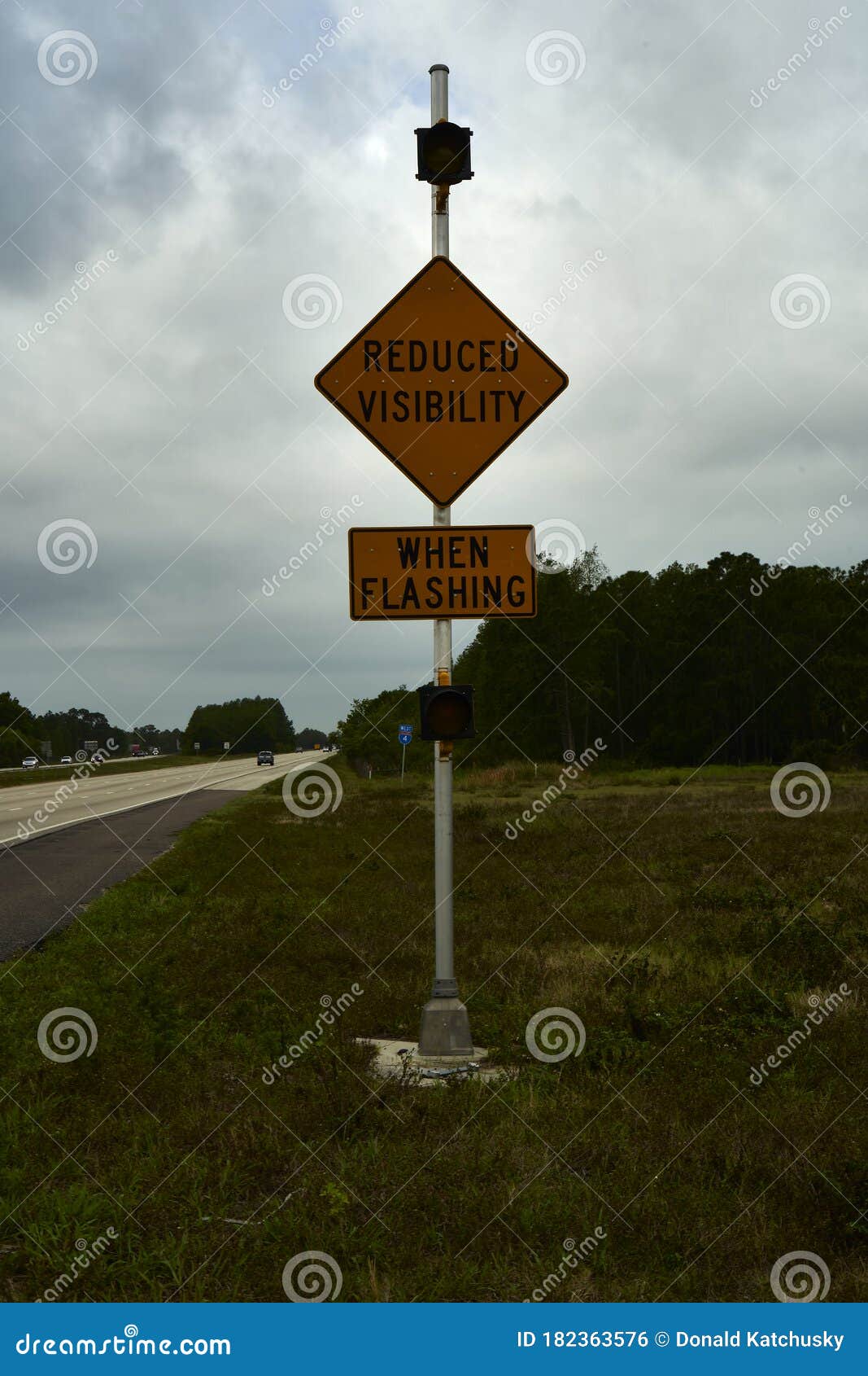 Poor Visibility Warning Sign and Clouds Stock Photo - Image of traffic ...