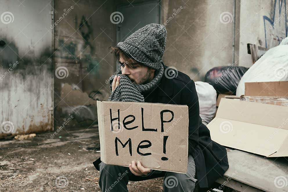 Poor Young Man with HELP ME Sign Stock Image - Image of hunger, beggar ...
