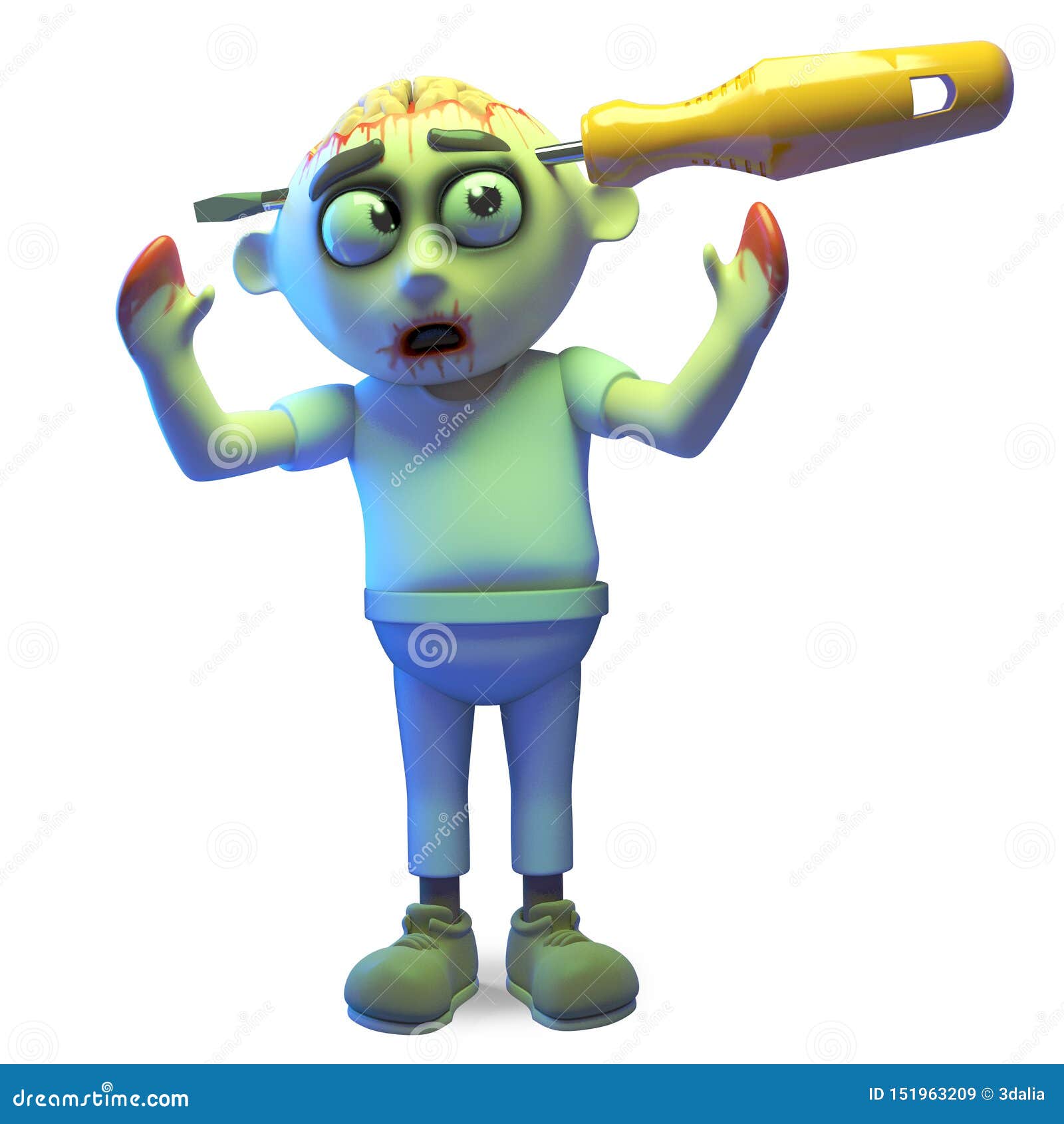 Poor Zombie Monster Has Had an Accident with a Screwdriver, 3d ...