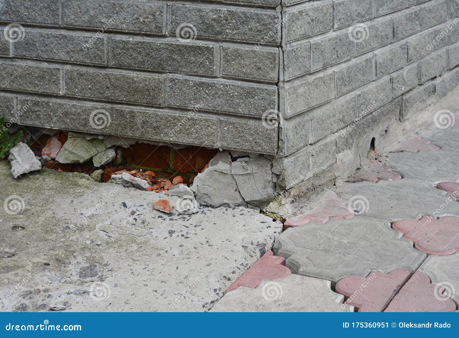 Poorly Constructed Foundation of the House. Ashlar Facade Bricks are ...