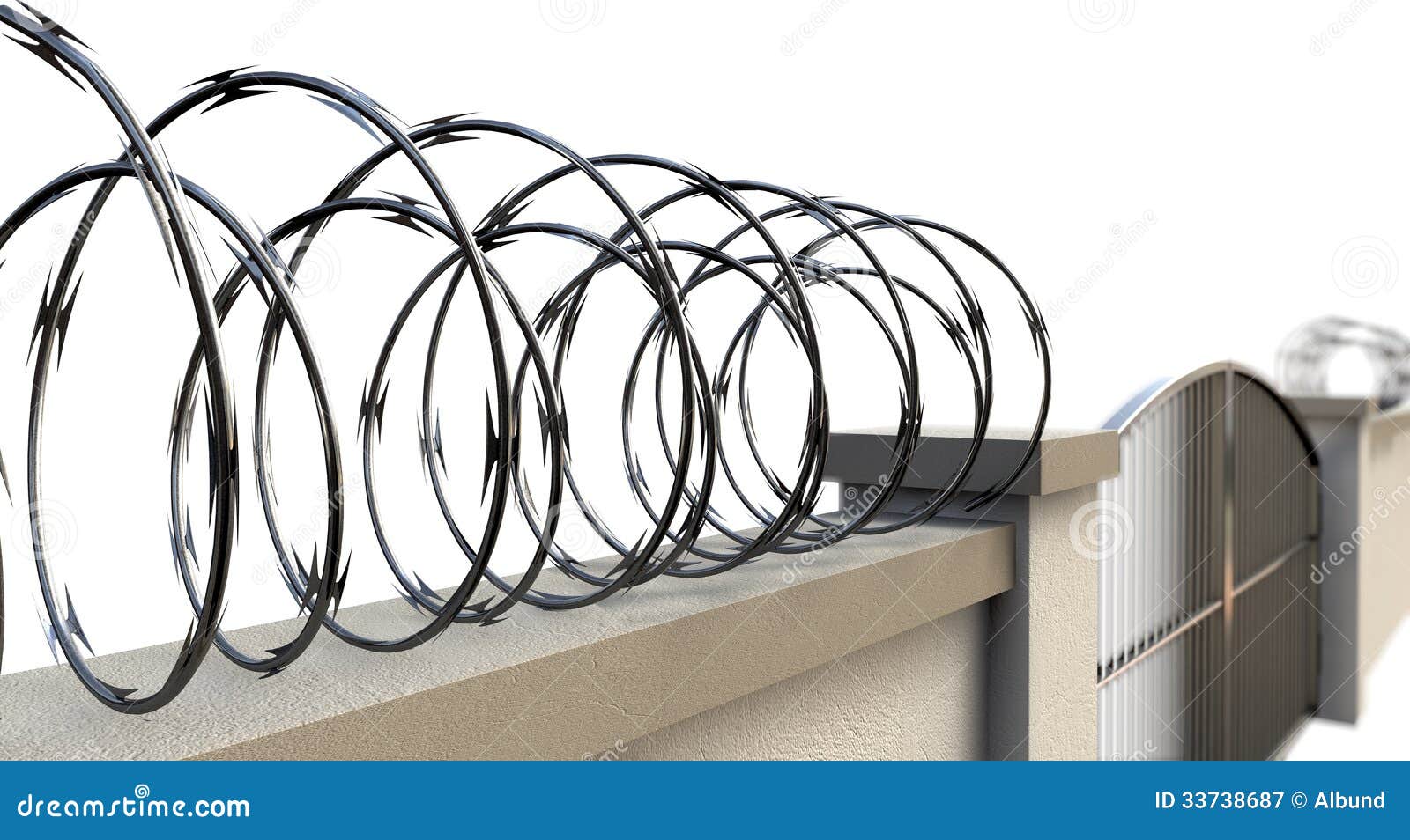 Poorten En Muur Met Scheermesdraad Stock Illustratie - Illustration of ...