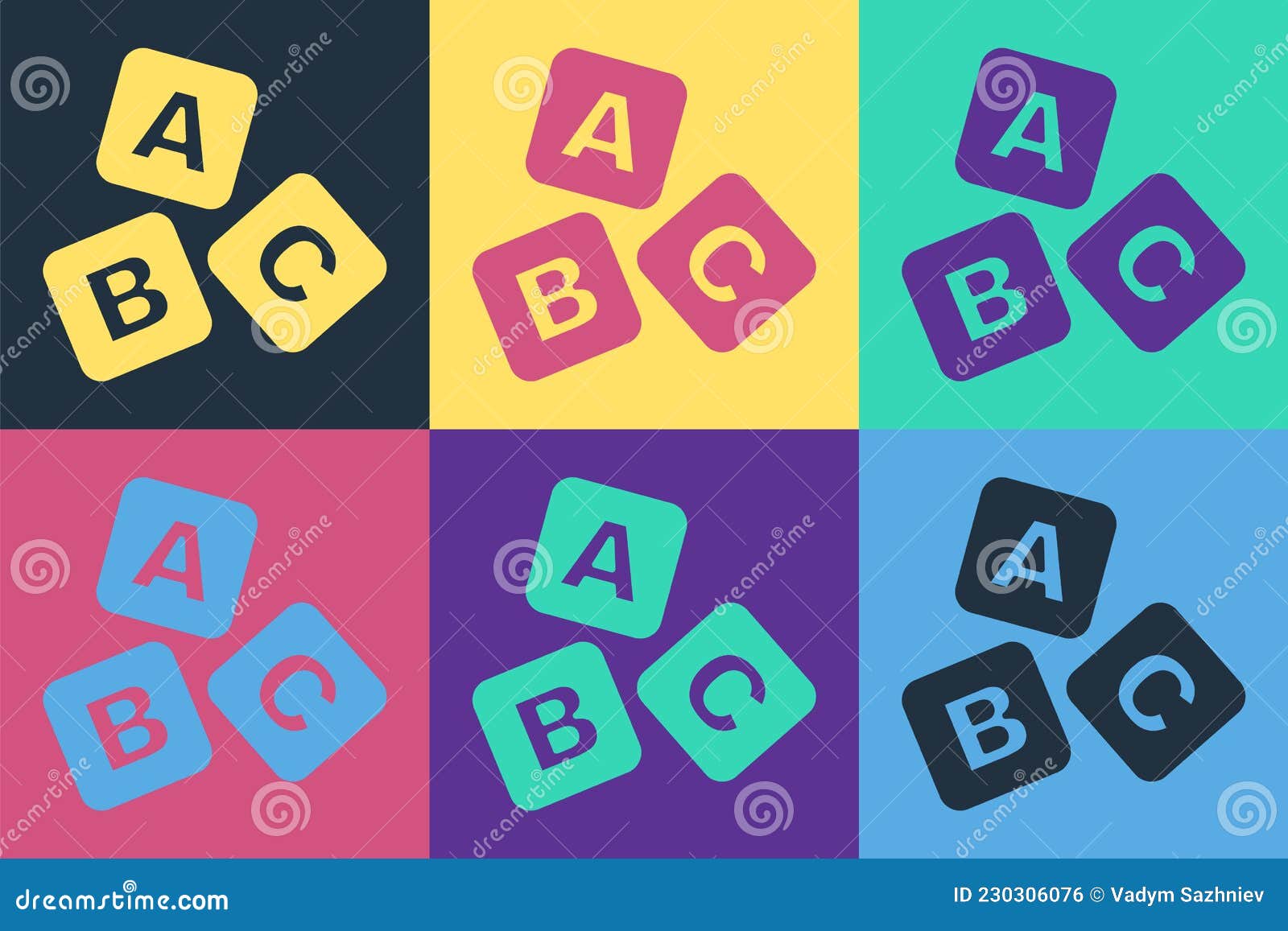Pop Art ABC Blocks Icon Isolated on Color Background. Alphabet Cubes ...