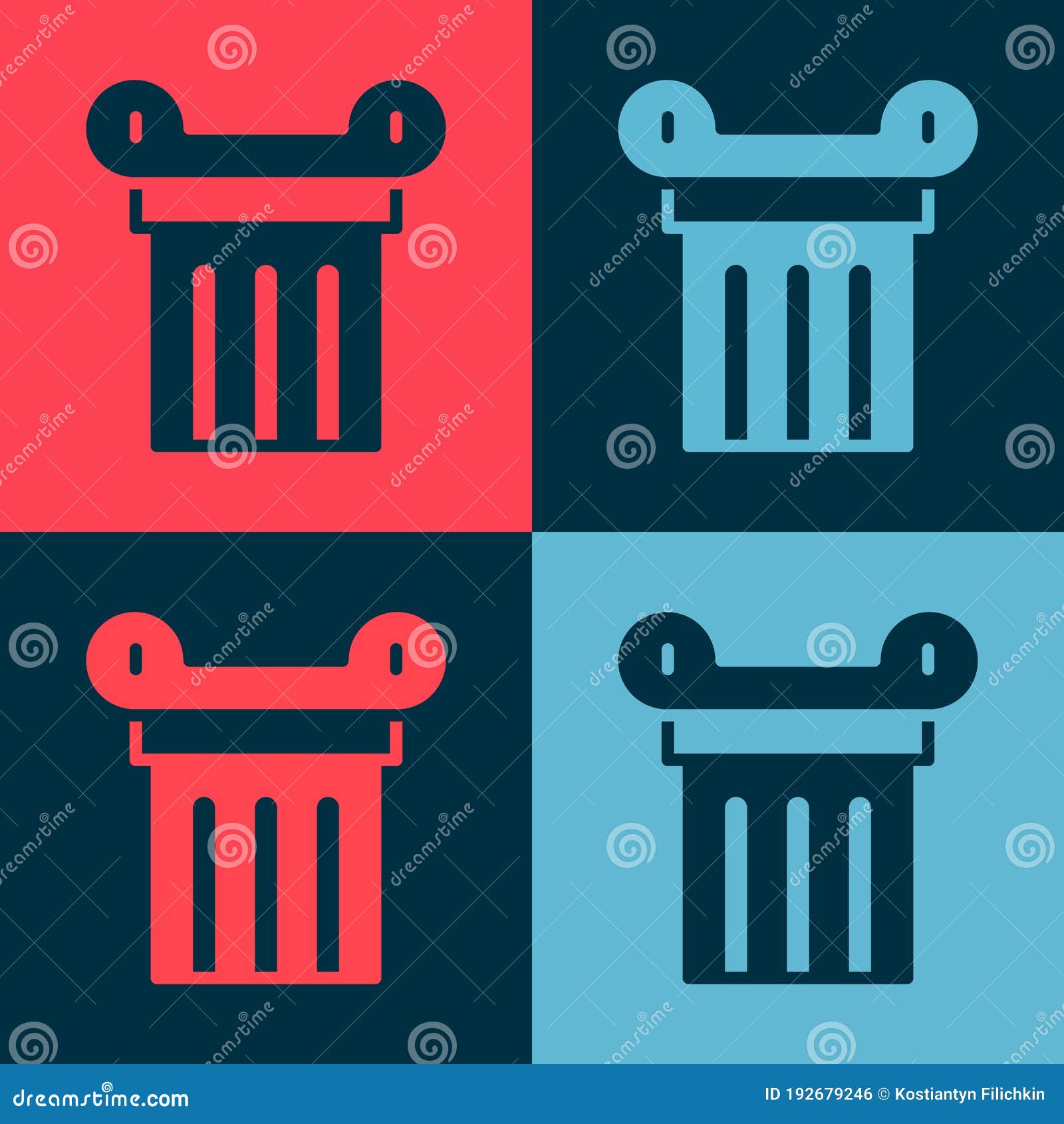 Pop Art Ancient Column Icon Isolated on Color Background. Vector Stock ...