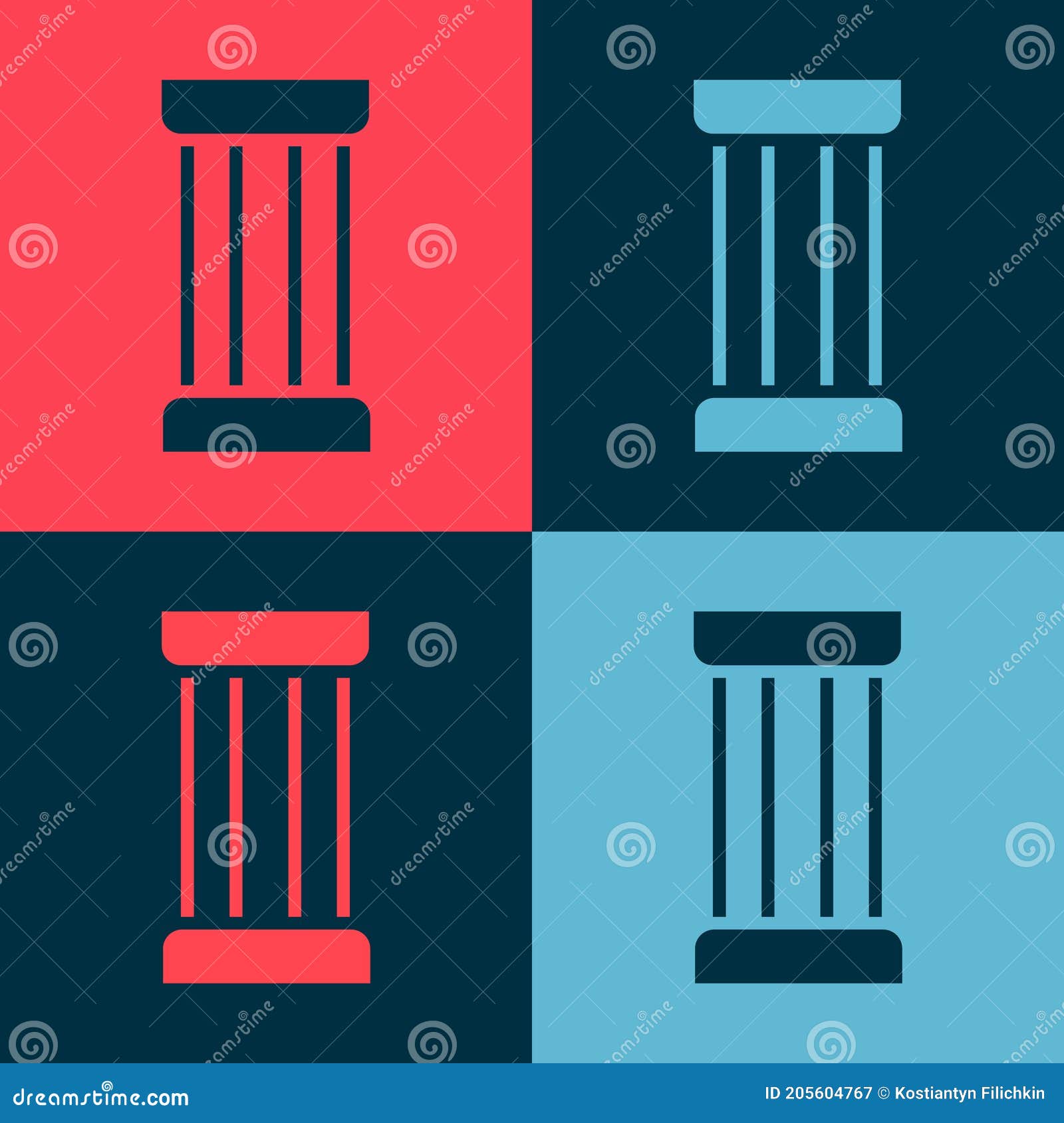 Pop Art Ancient Column Icon Isolated on Color Background. Vector Stock ...