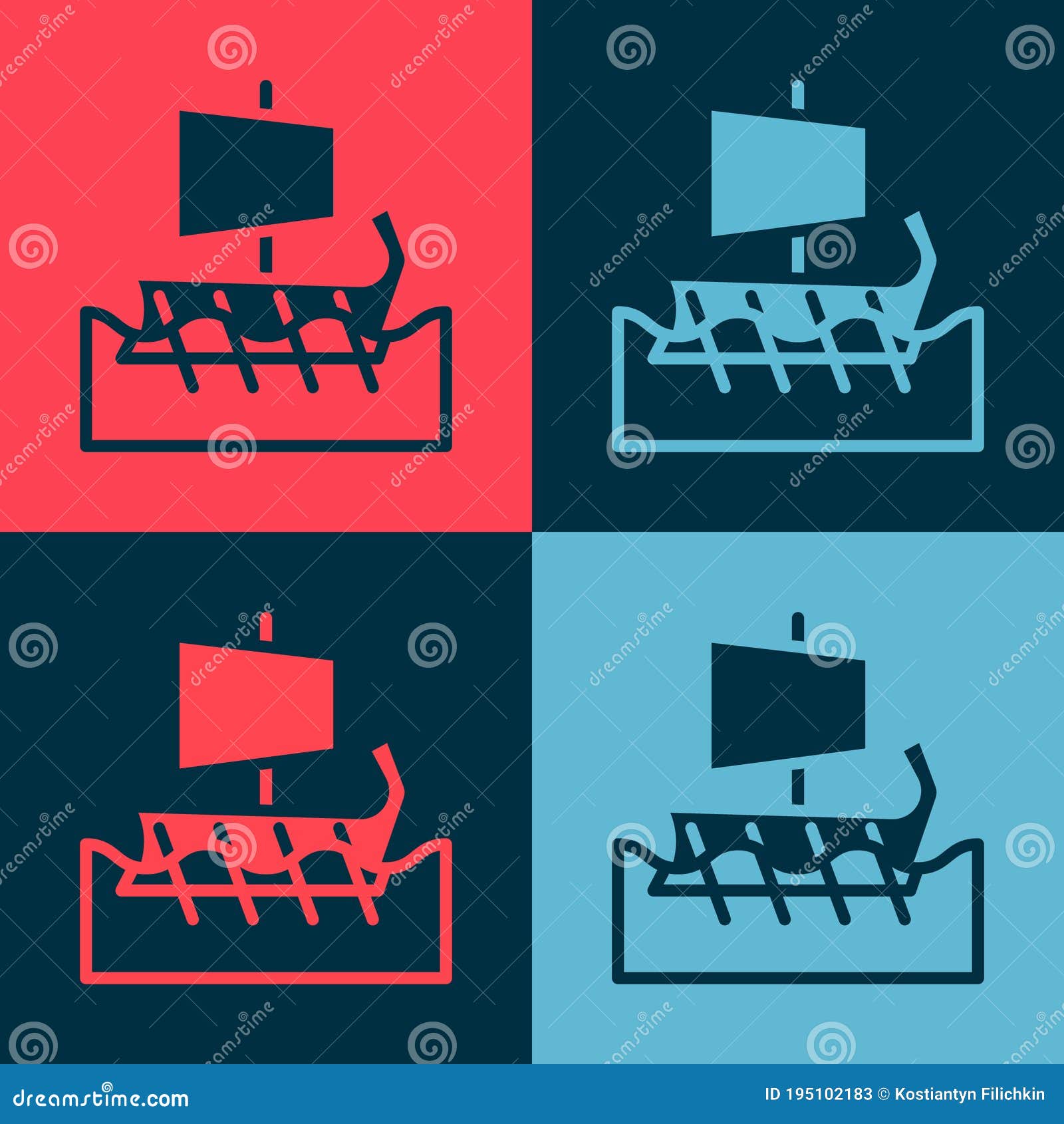 Pop Art Ancient Greek Trireme Icon Isolated on Color Background. Vector ...