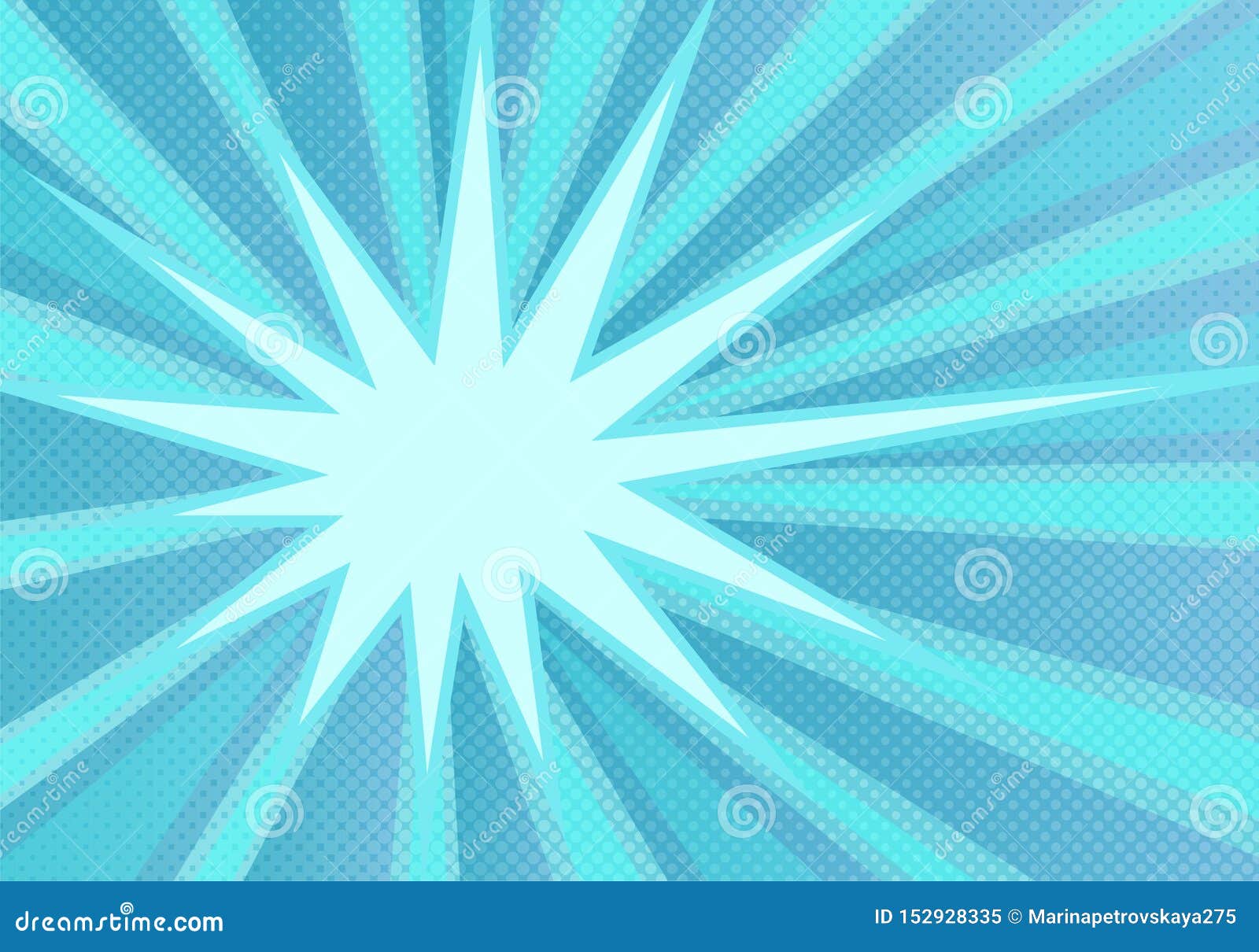 Abstract Blue Pop Art Background with Azure Rays and Halftone Dots ...