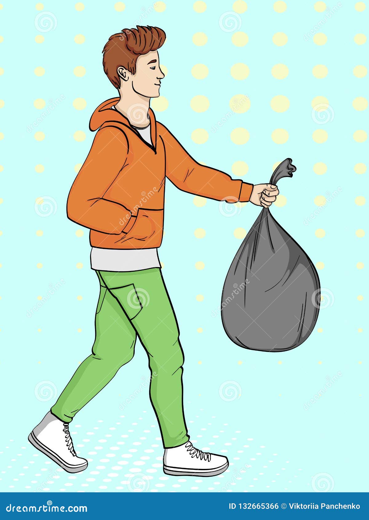 Pop Art Background, Imitation of Comics. the Guy is Carrying a Bag of ...