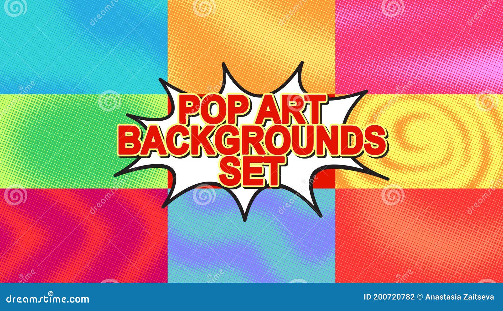 Pop Art Background Set with Halftone Dots, Vector Retro Comics Style ...