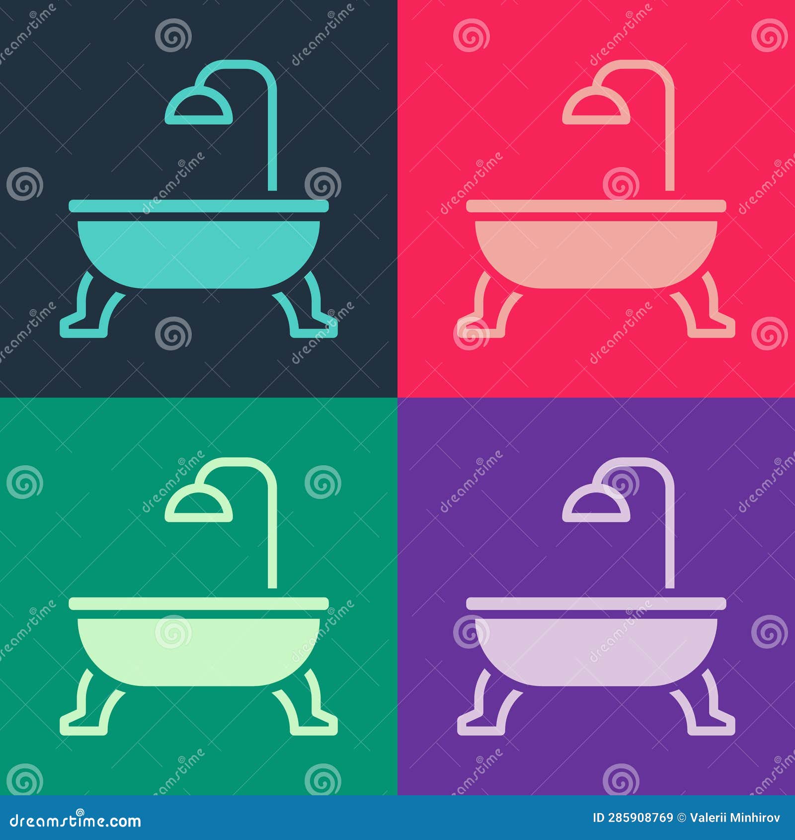 Pop Art Bathtub Icon Isolated on Color Background. Vector Stock Vector ...