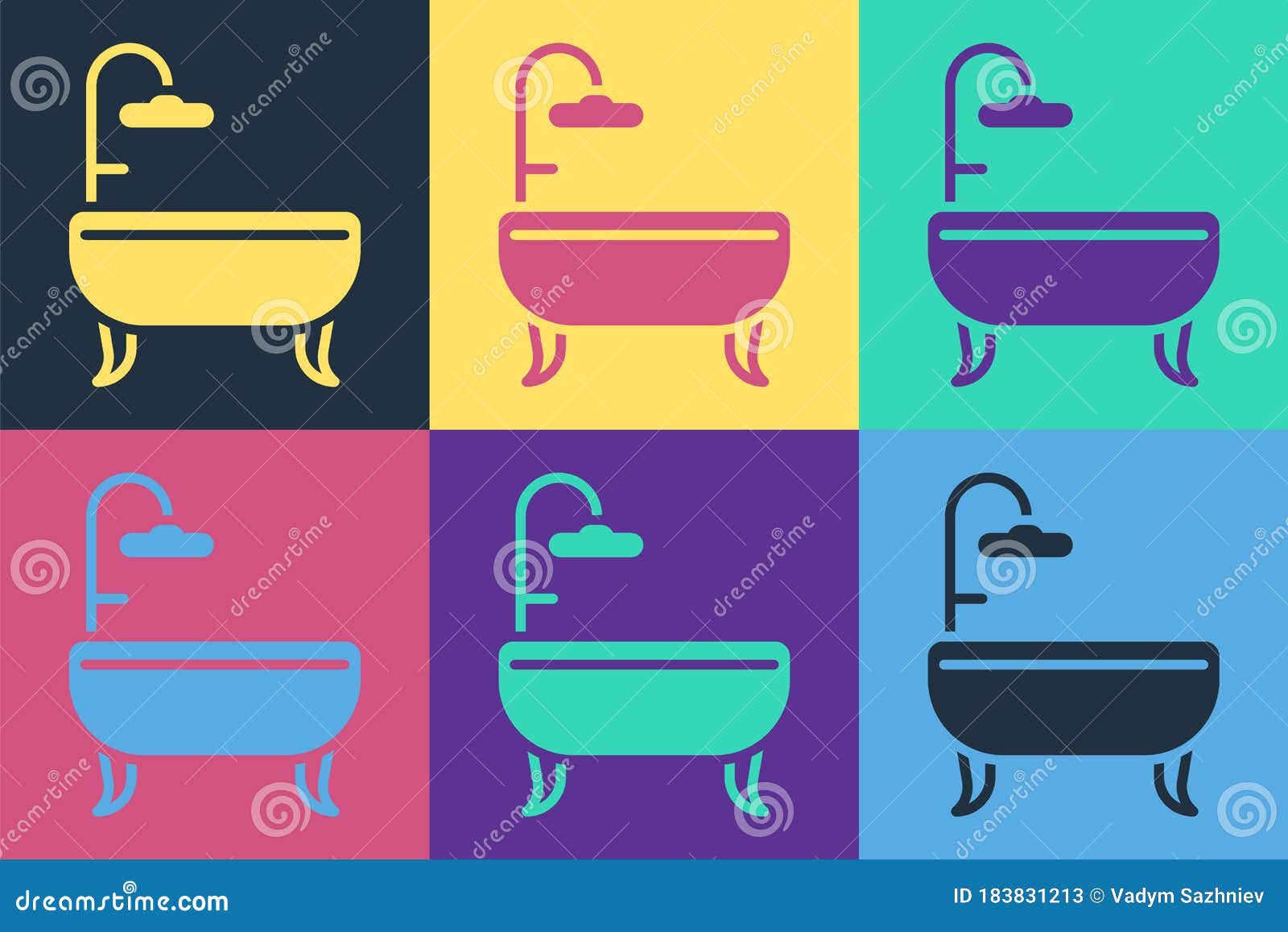 Pop Art Bathtub Icon Isolated on Color Background. Vector Stock Vector ...