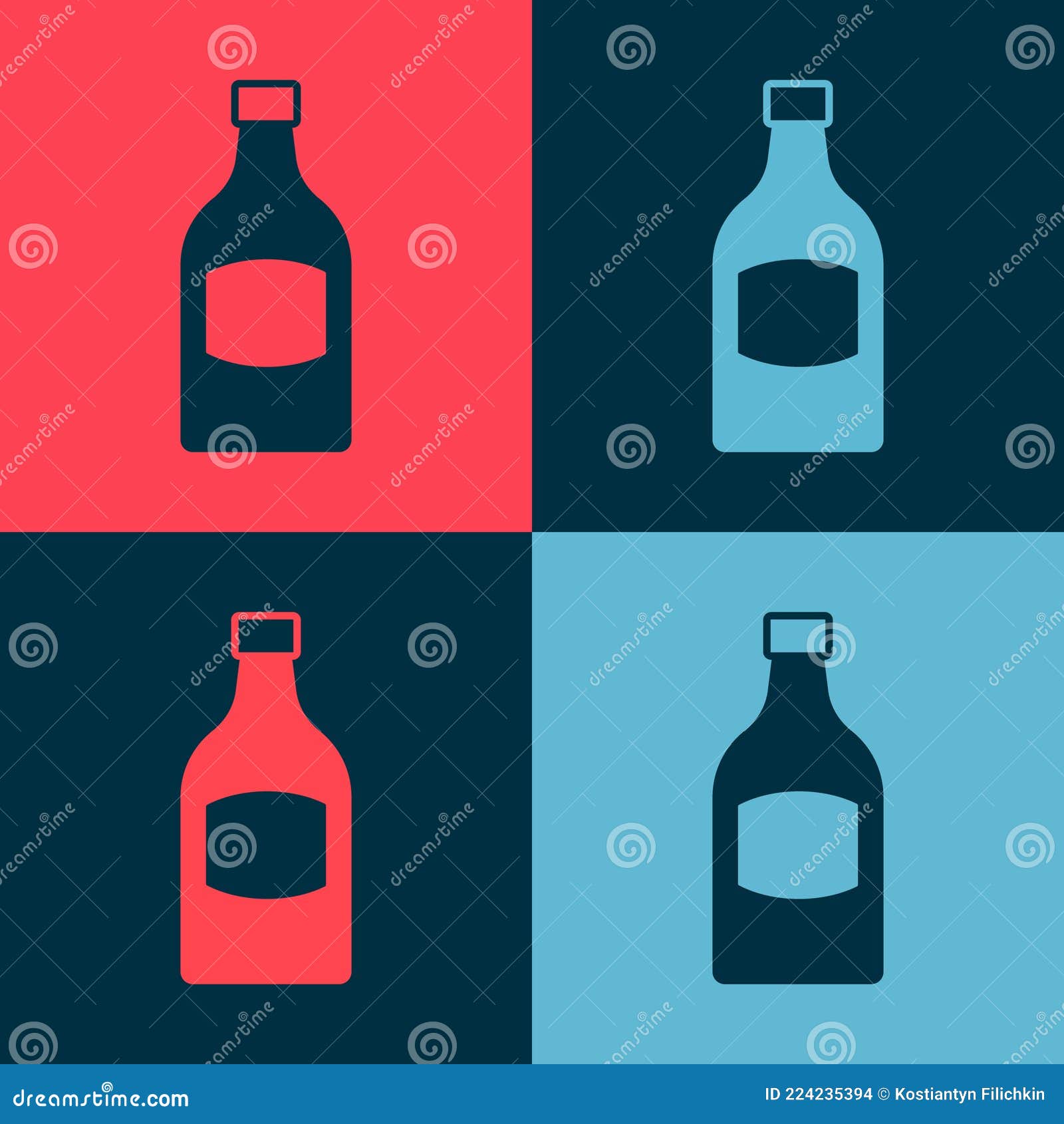 Pop Art Beer Bottle Icon Isolated on Color Background. Vector Stock ...