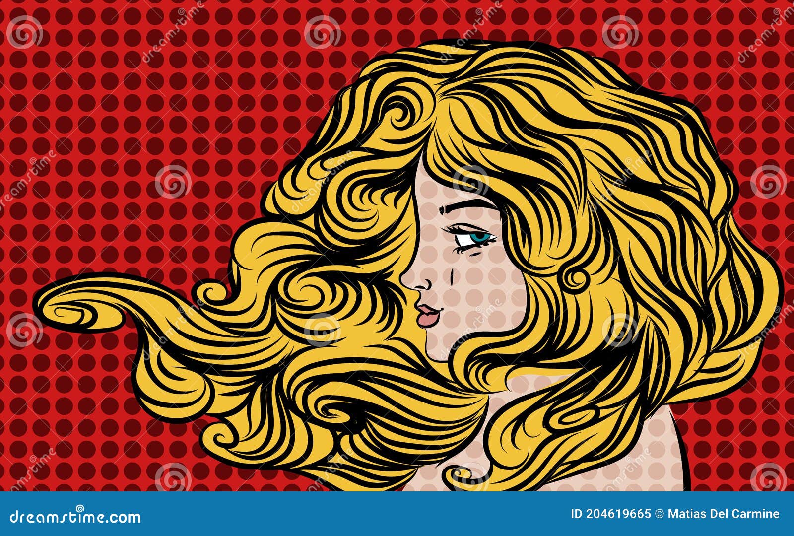 Pop Art Blonde Girl Face Comic Style Portrait Stock Vector