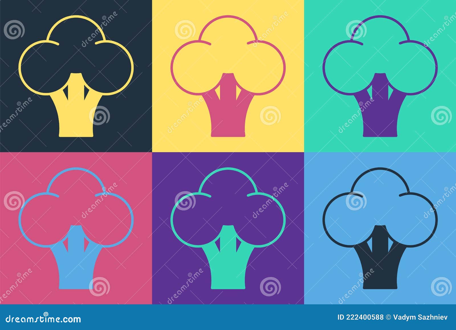 Pop Art Broccoli Icon Isolated Pop Art Background. Vector Stock Vector ...