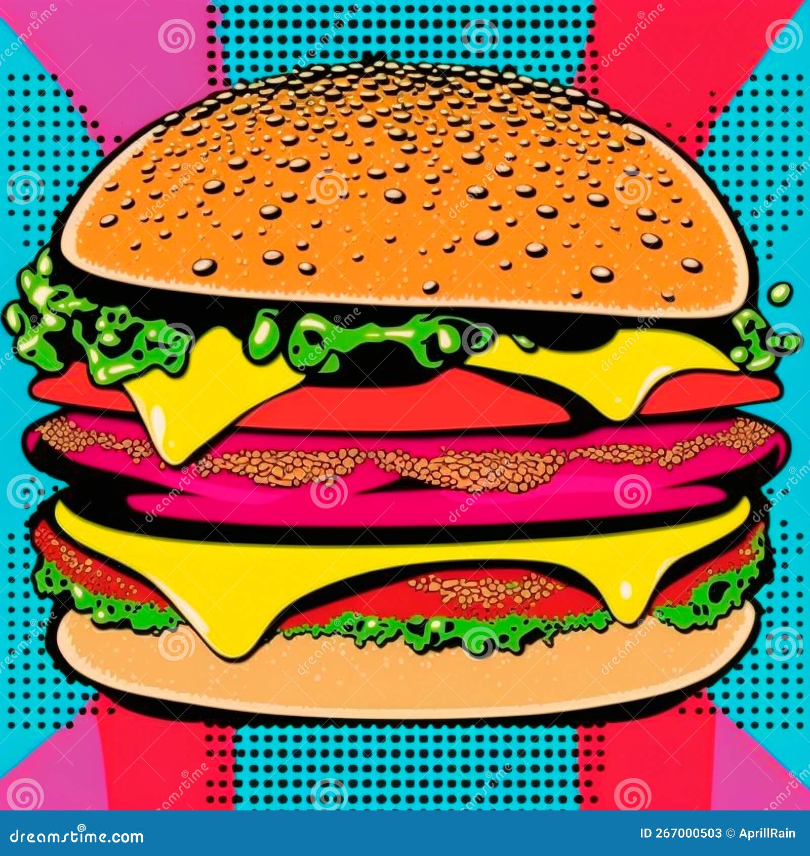 Pop art burger image stock illustration. Illustration of seed - 267000503