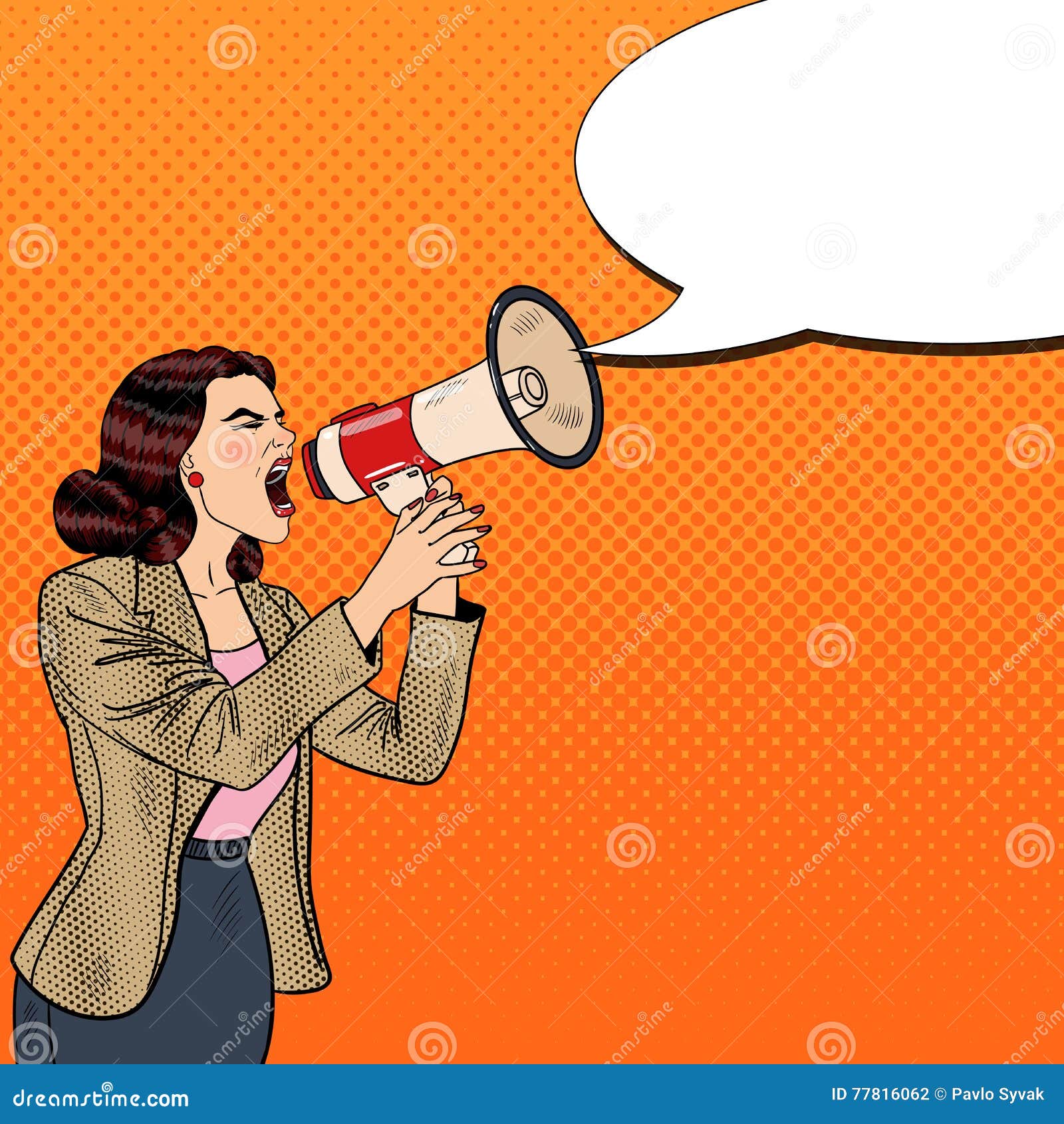 Pop Art Business Woman Shouting in Megaphone Stock Vector ...
