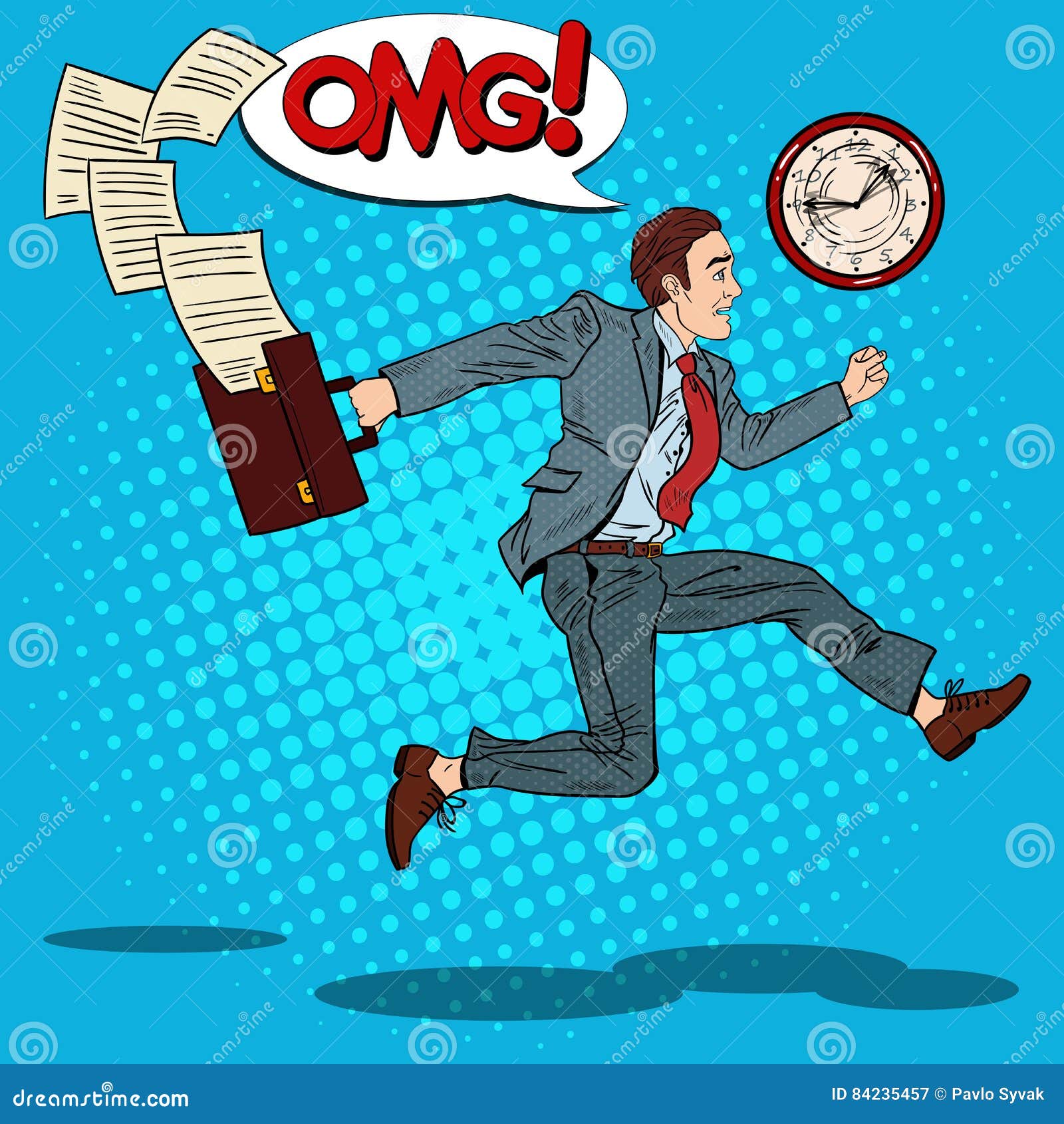 Pop Art Businessman with Briefcase Running To Work Stock Vector ...