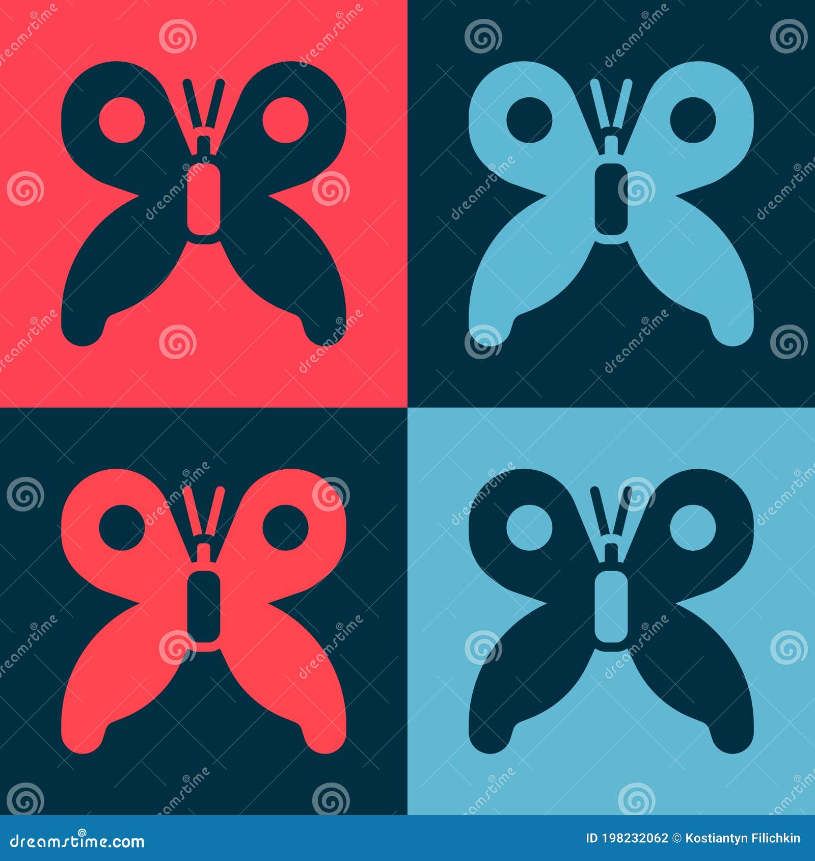 Pop Art Butterfly Icon Isolated on Color Background. Vector Stock ...