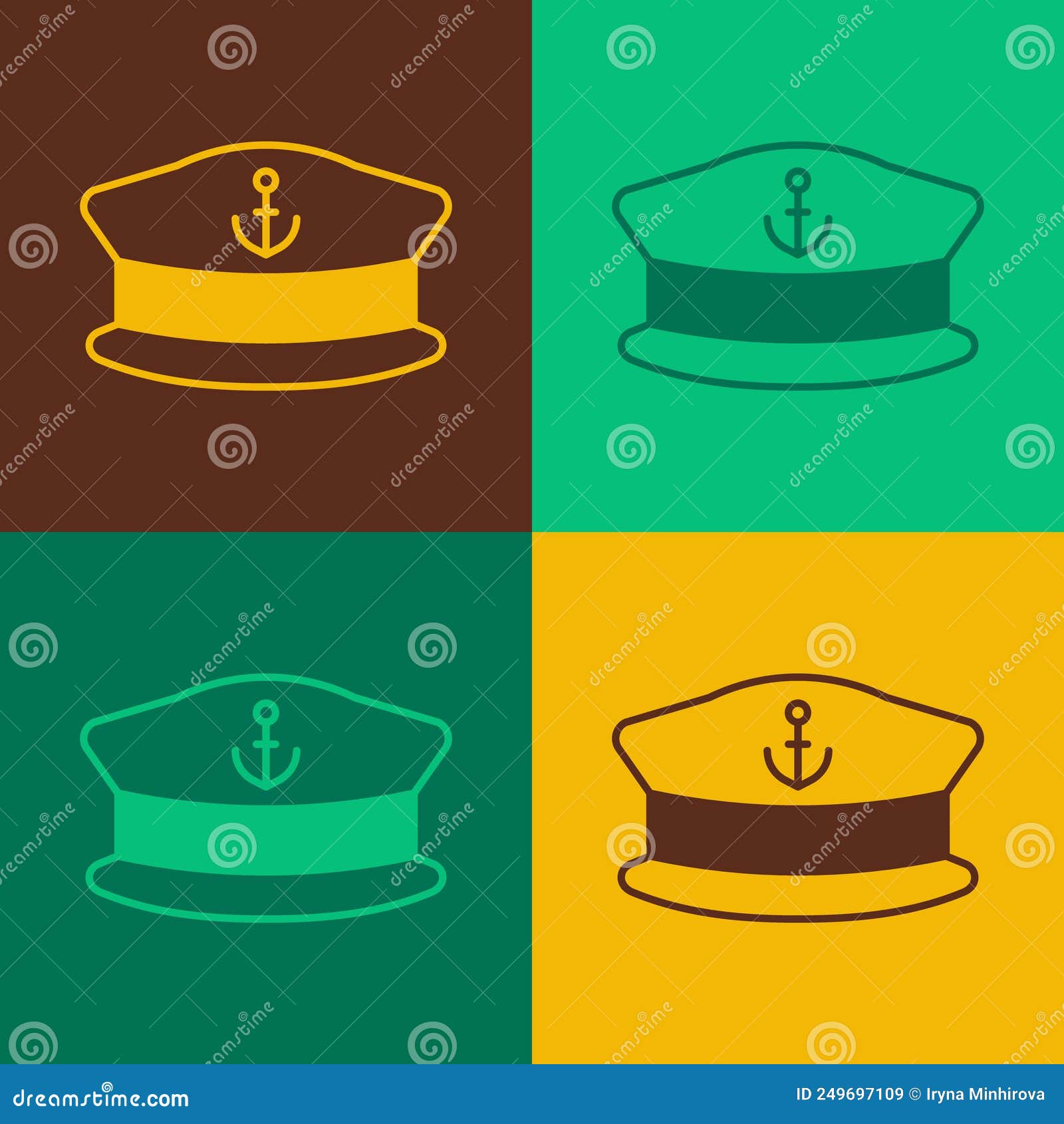 Pop Art Captain Hat Icon Isolated on Color Background. Vector Stock ...