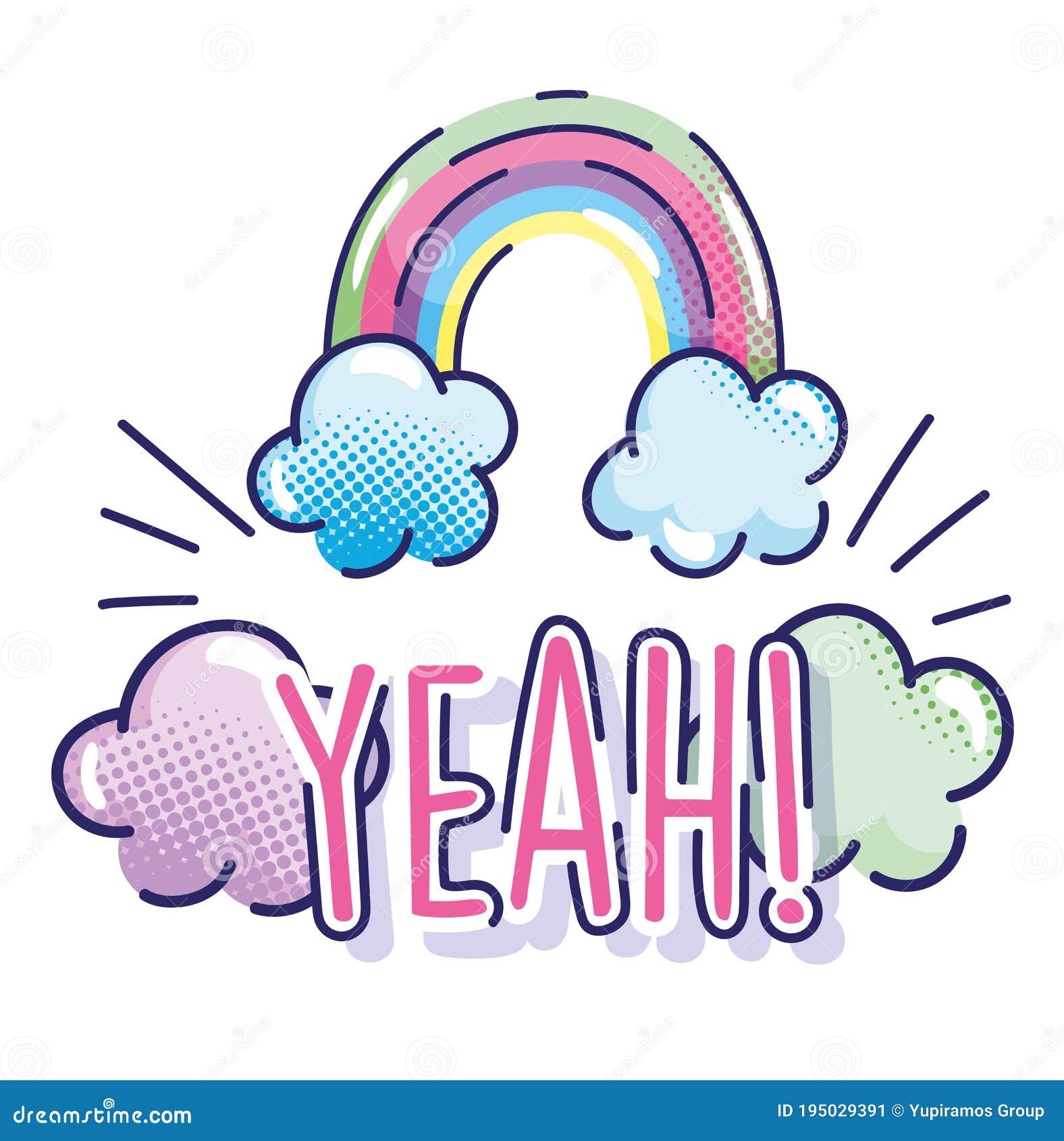 Pop Art Cartoon, Yeah Lettering Rainbow Dream Clouds Comic Halftone ...
