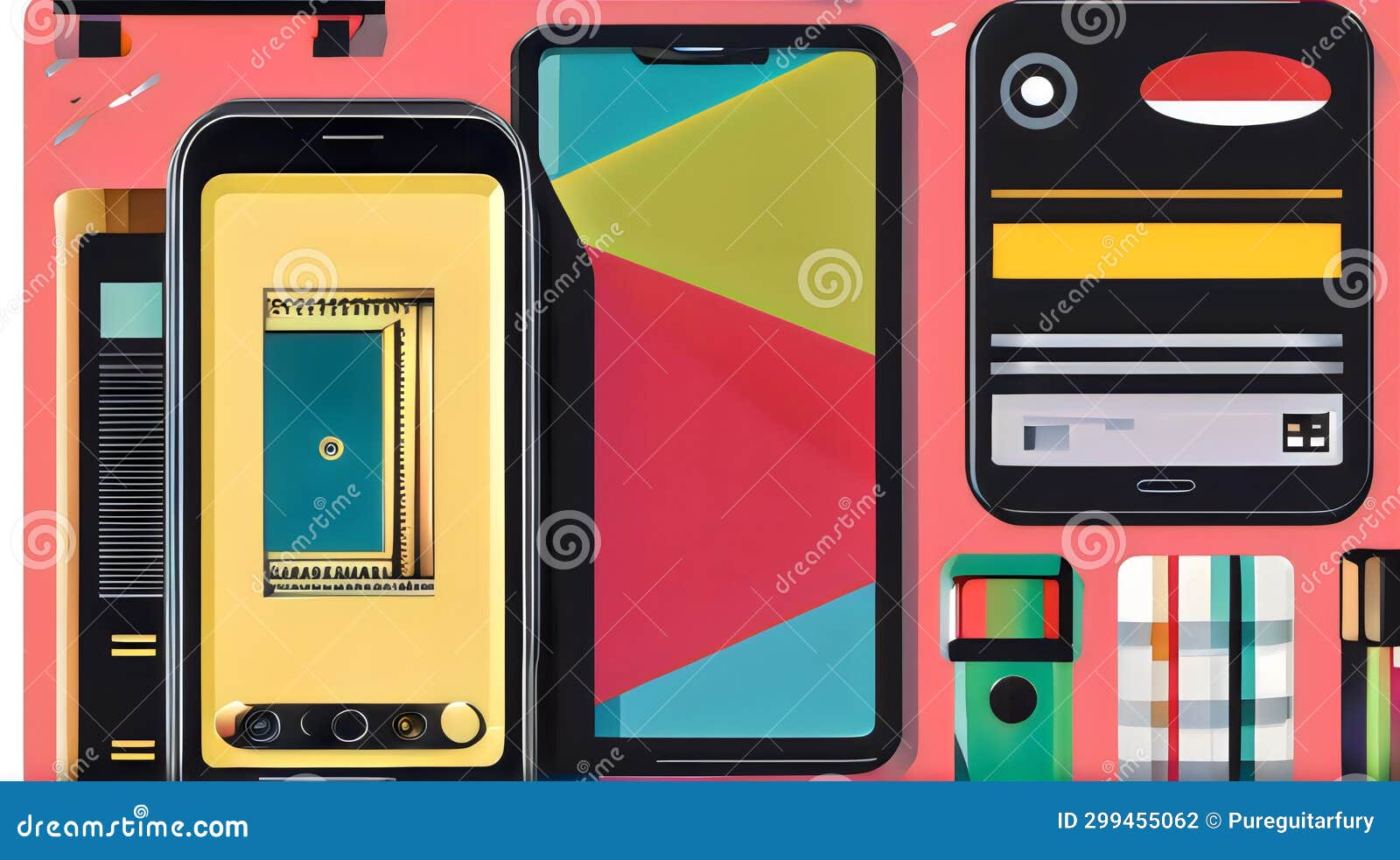 Pop Art Cell Phones stock illustration. Illustration of blue - 299455062