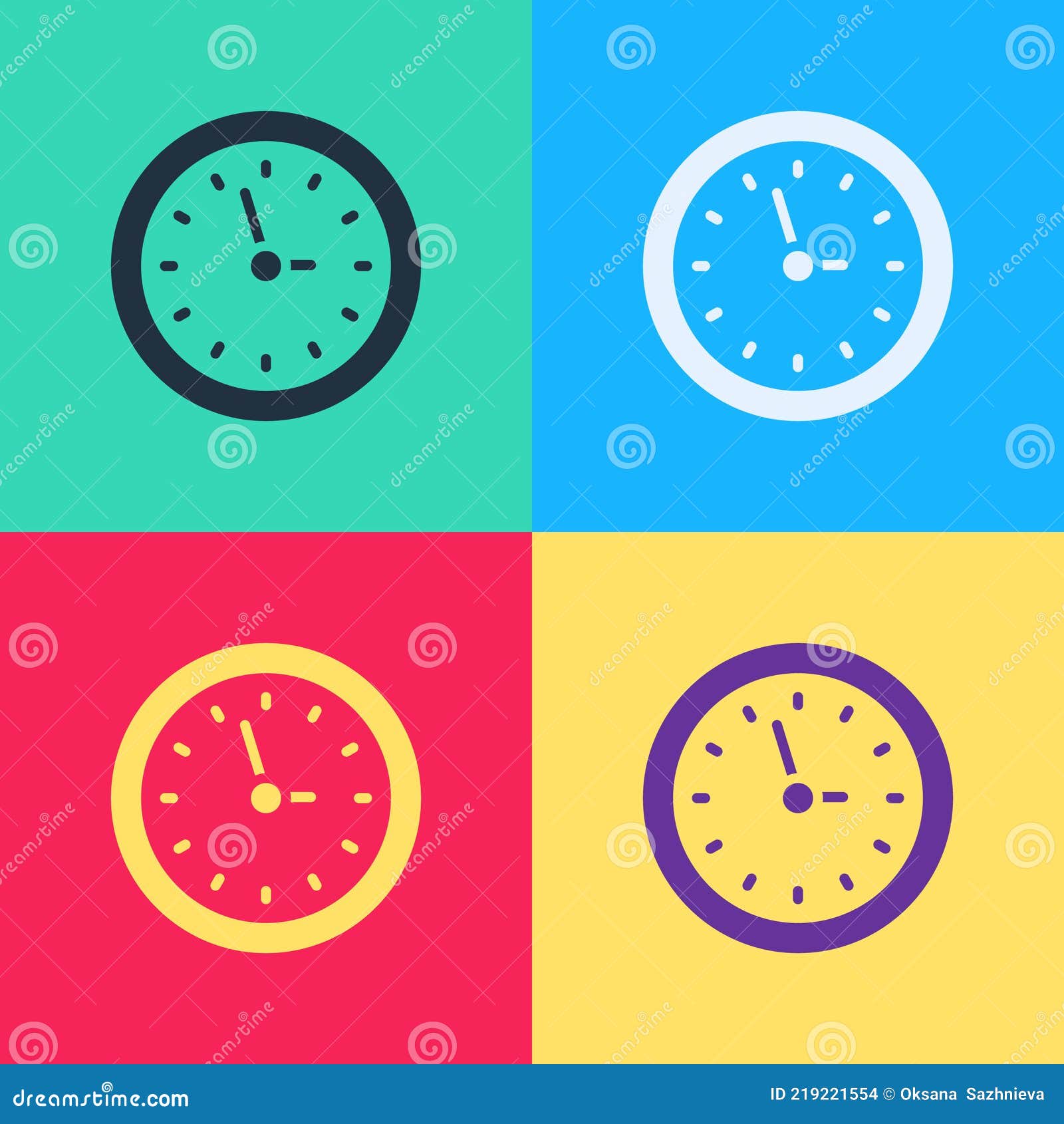 Pop Art Clock Icon Isolated on Color Background. Time Symbol Stock ...