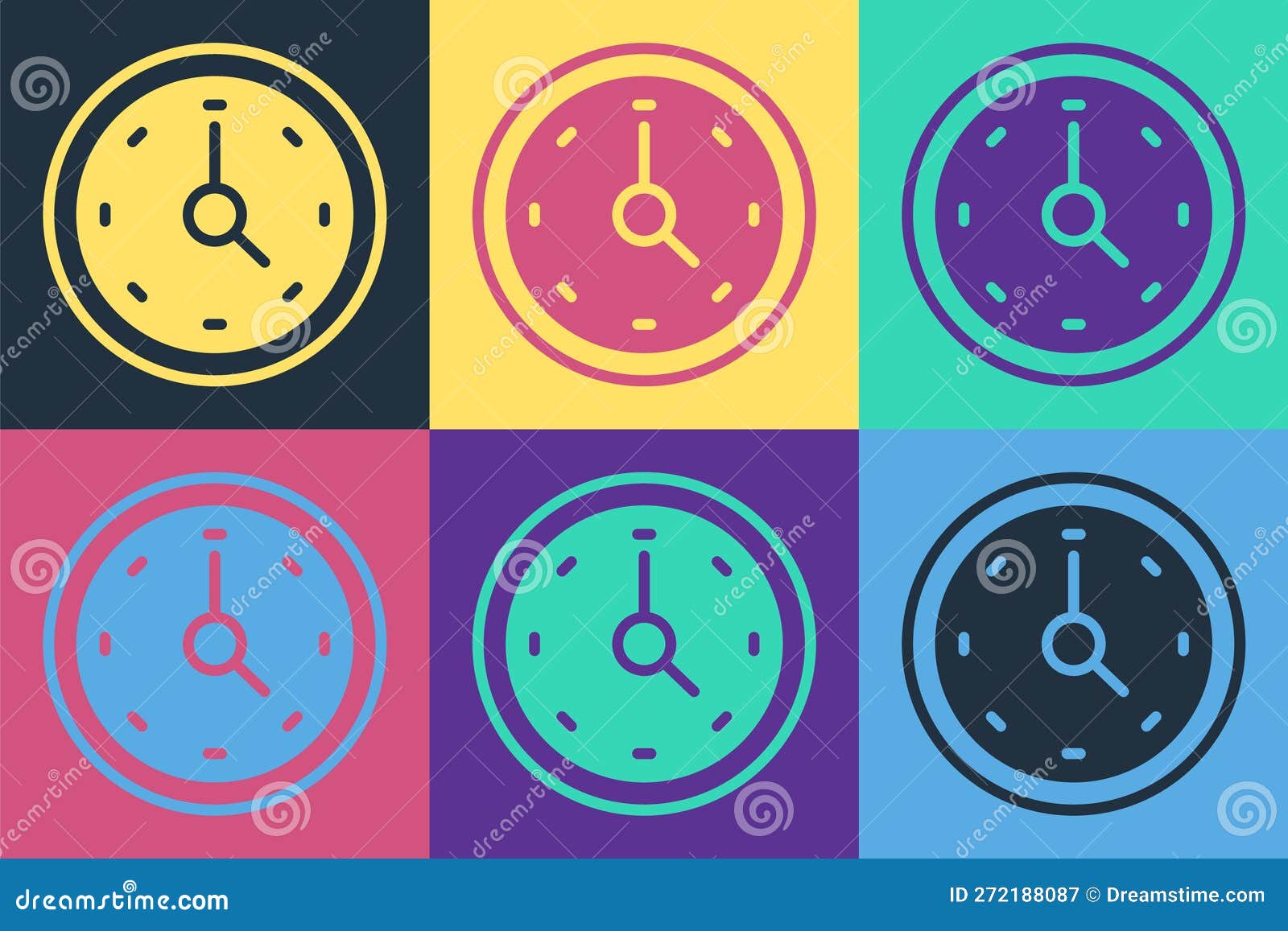 Pop Art Clock Icon Isolated on Color Background. Time Symbol Stock ...