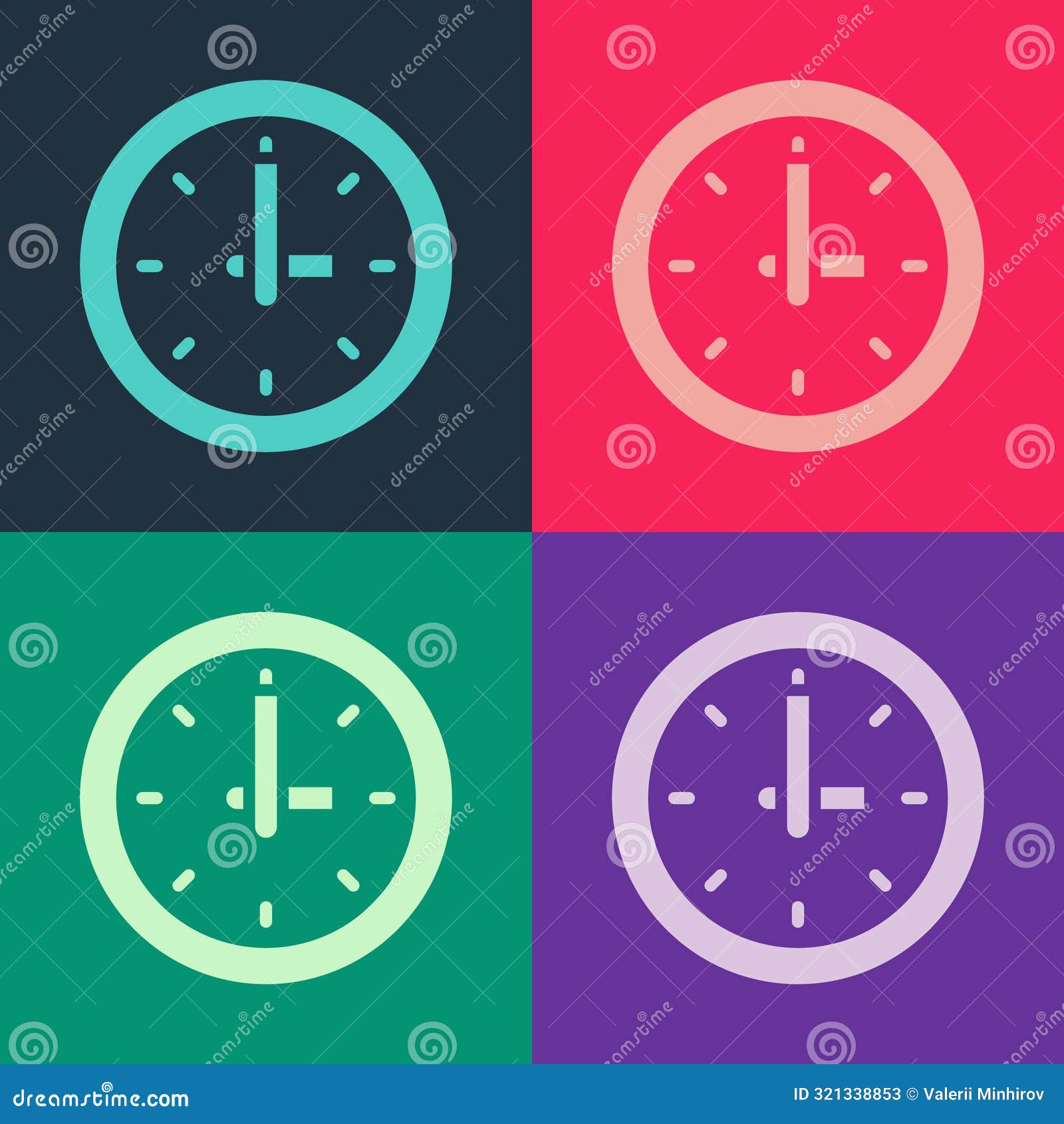 Pop Art Clock Icon Isolated on Color Background. Time Symbol Stock ...