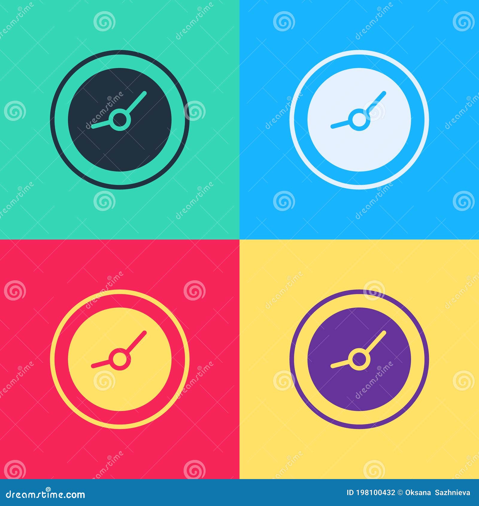 Pop Art Clock Icon Isolated on Color Background. Time Symbol Stock ...