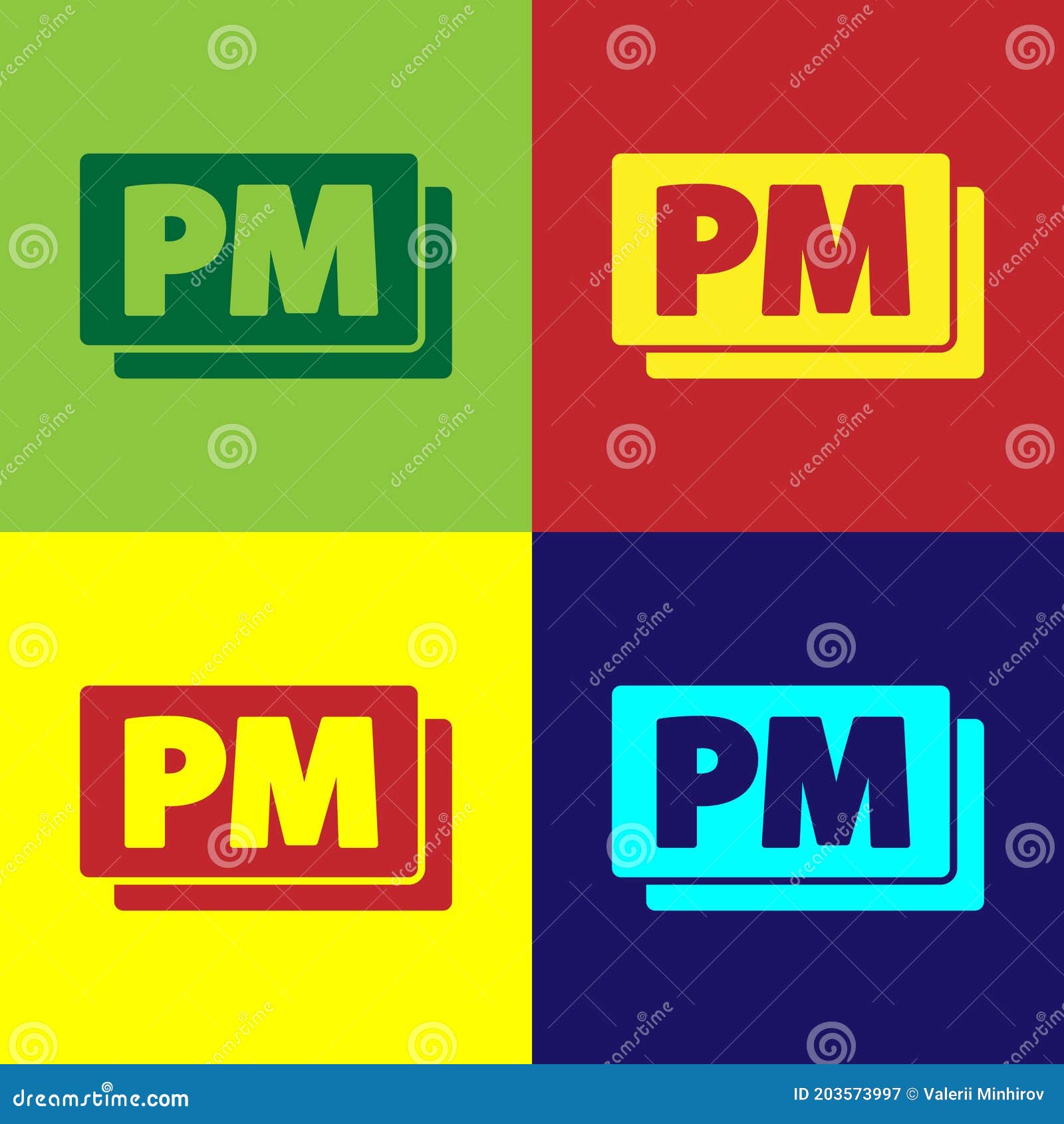 Pop Art Clock PM Icon Isolated on Color Background. Time Symbol Stock ...