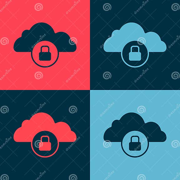 Pop Art Cloud Computing Lock Icon Isolated on Color Background. Security, Safety, Protection ...