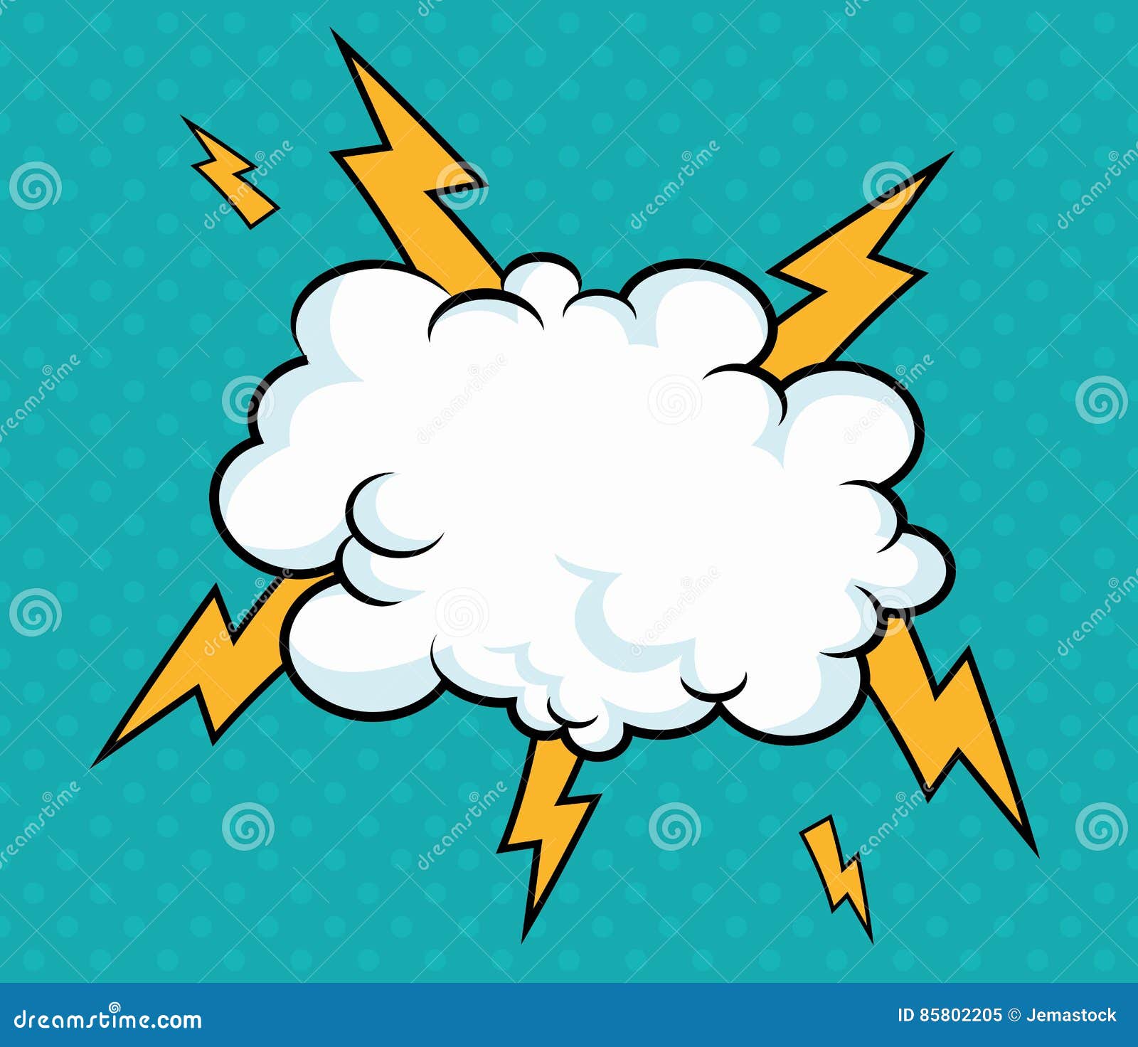 Pop Art Cloud with Lightning Design Blue Background Stock Vector ...