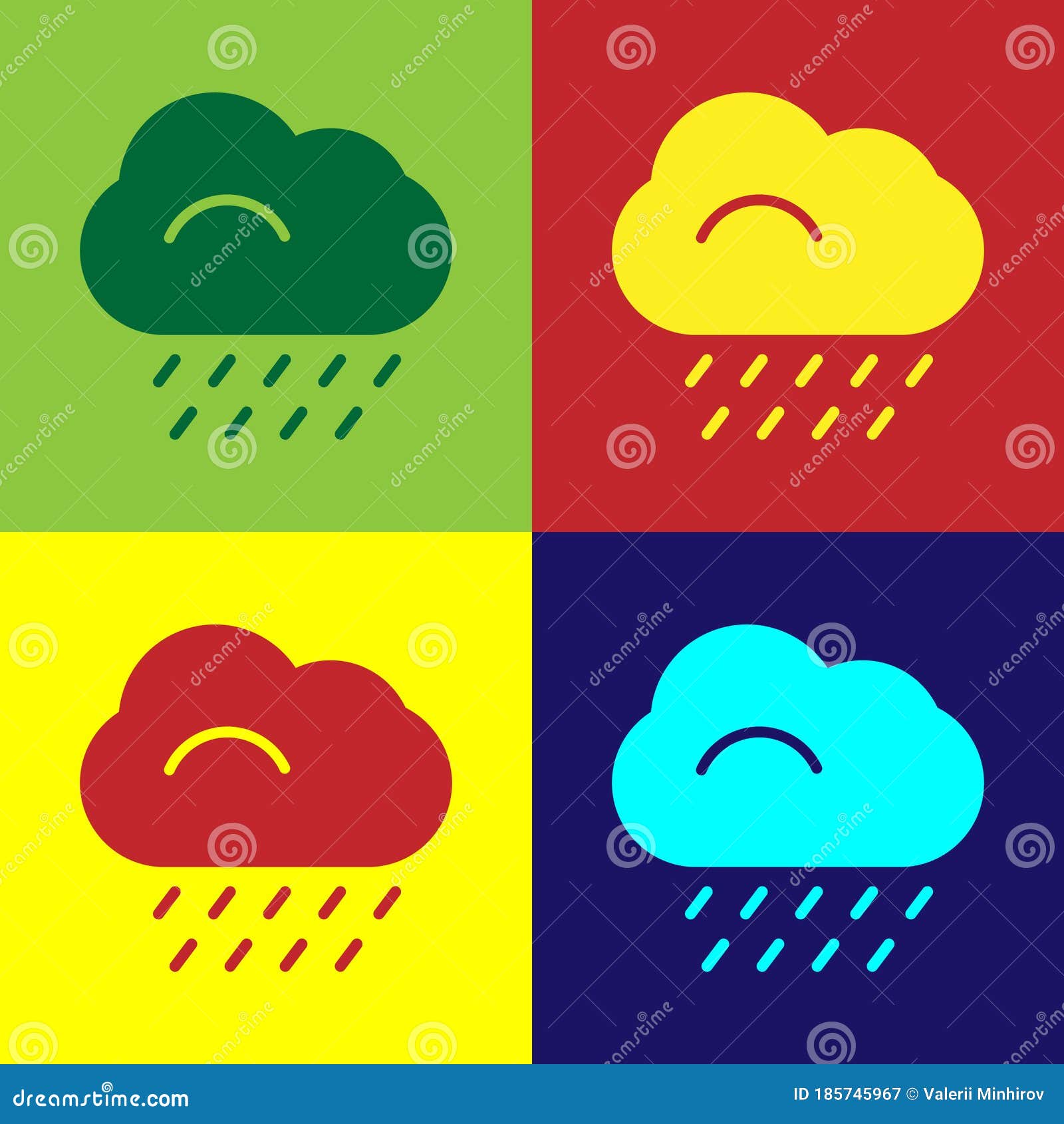 Pop Art Cloud with Rain Icon Isolated on Color Background. Rain Cloud ...