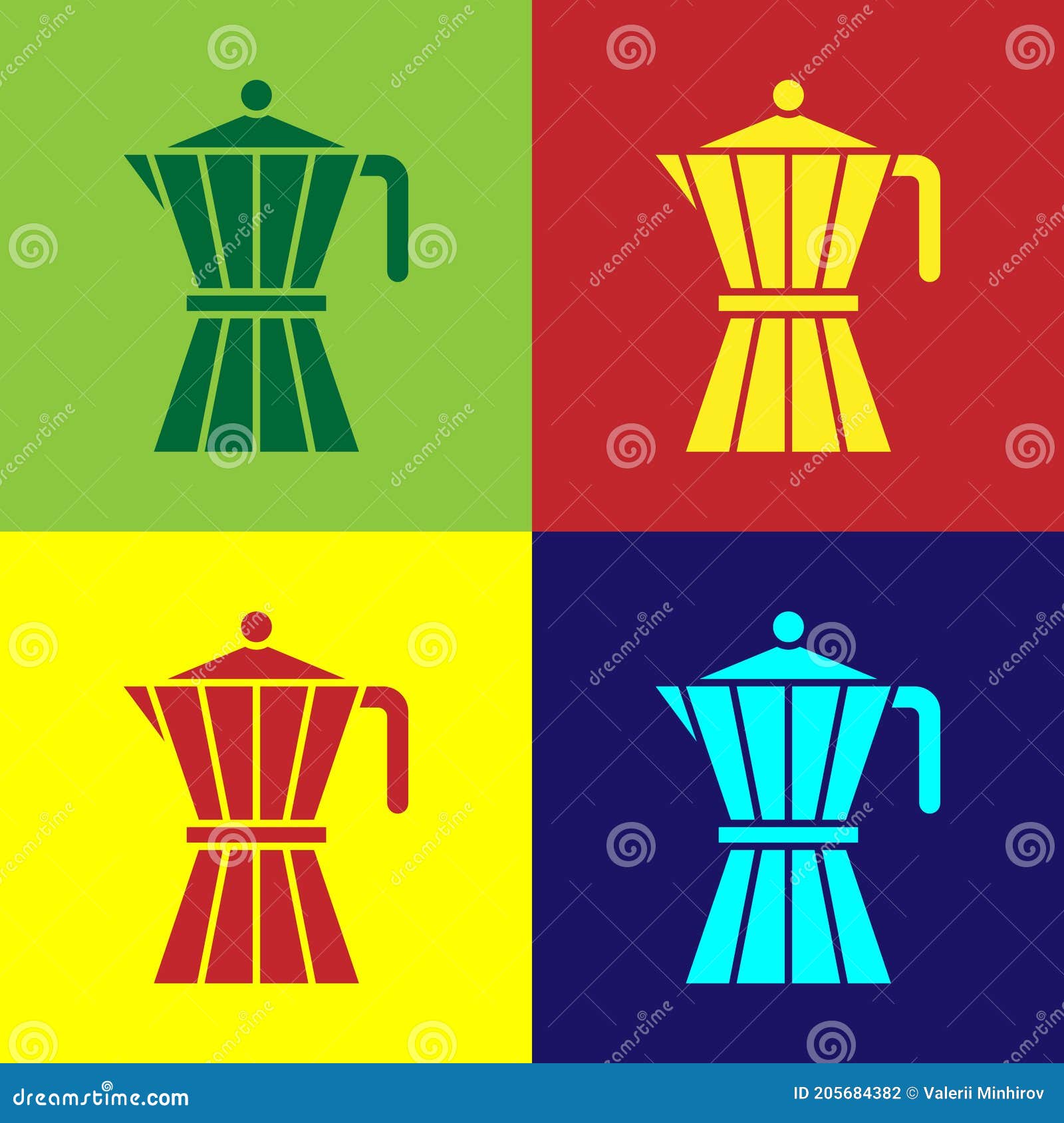 Pop Art Coffee Maker Moca Pot Icon Isolated on Color Background. Vector ...