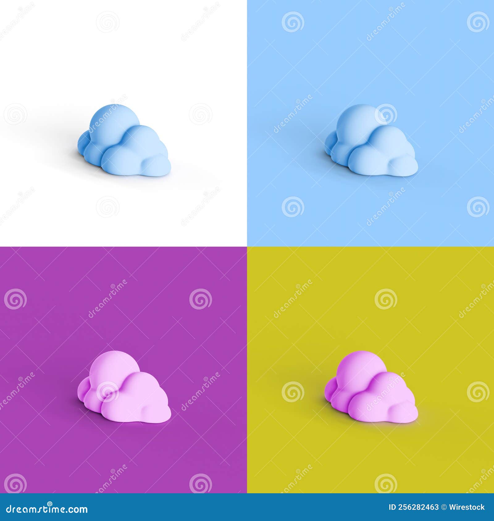 Pop Art Collage of 3D Rendered Cloud Form Isolated on Colorful ...