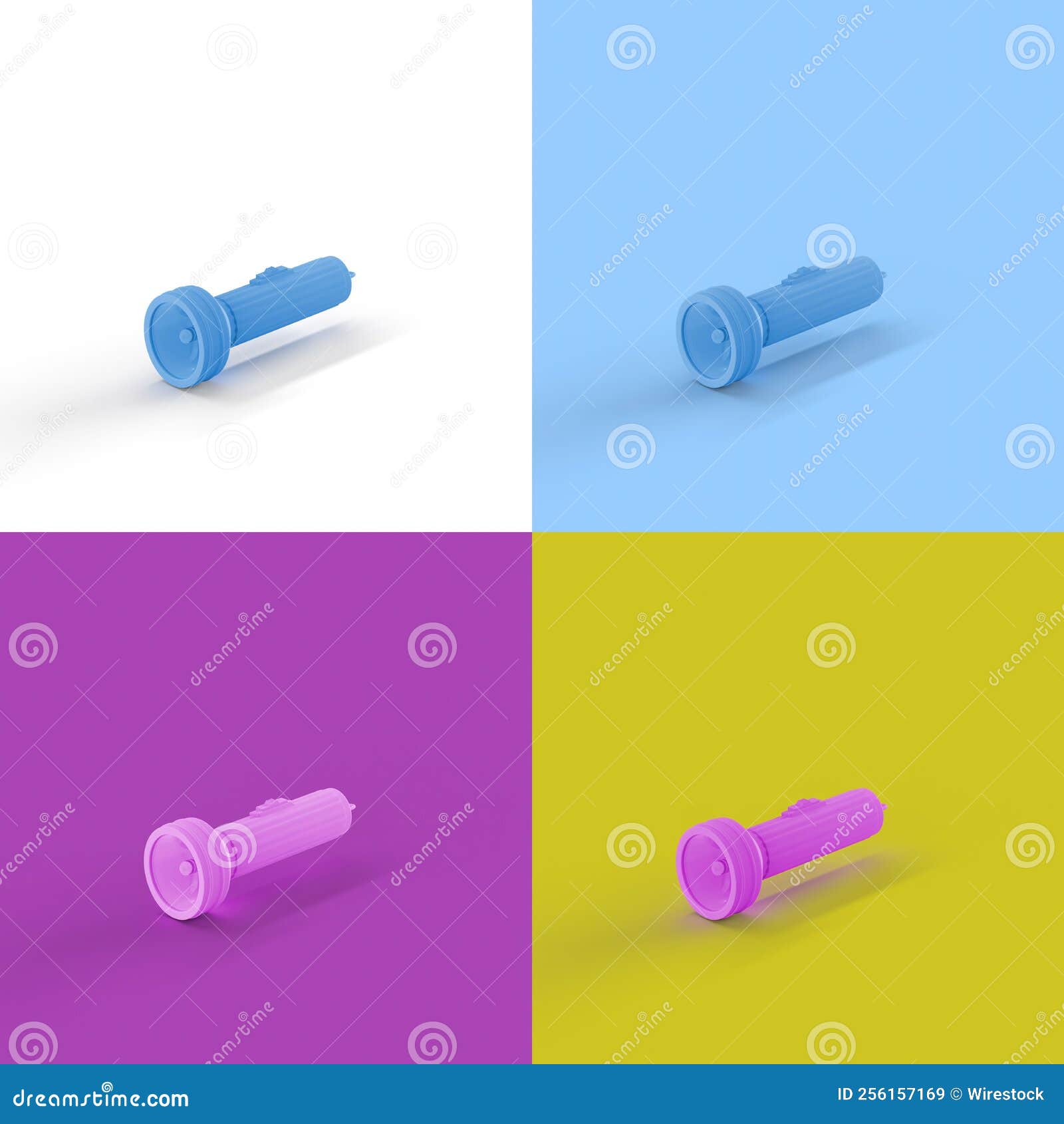 Pop Art Collage of 3D Rendered Flashlight Isolated on Colorful ...