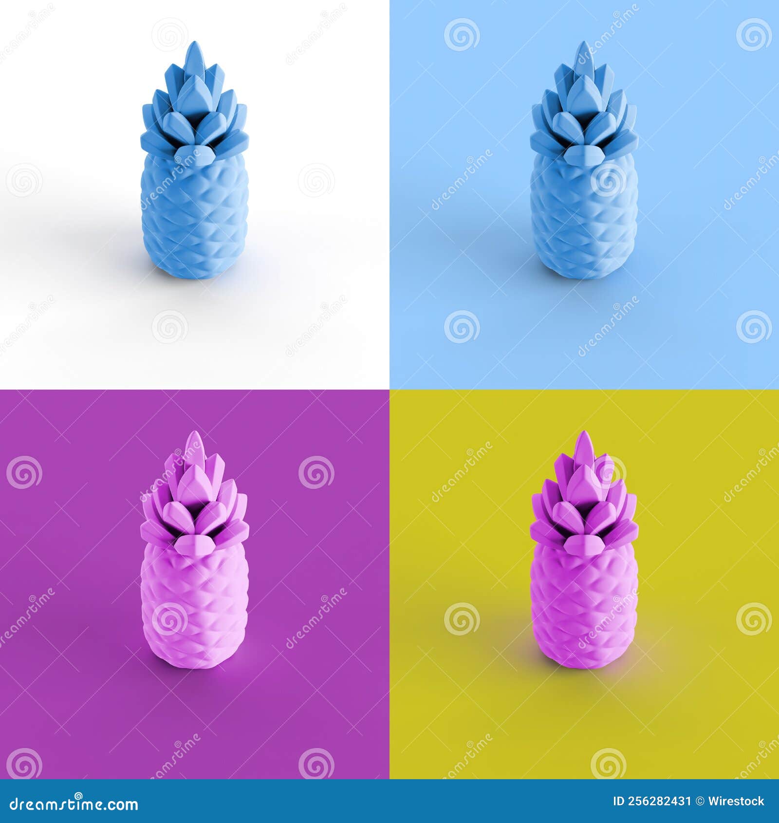 Pop Art Collage of 3D Rendered Pineapple Isolated on Colorful ...
