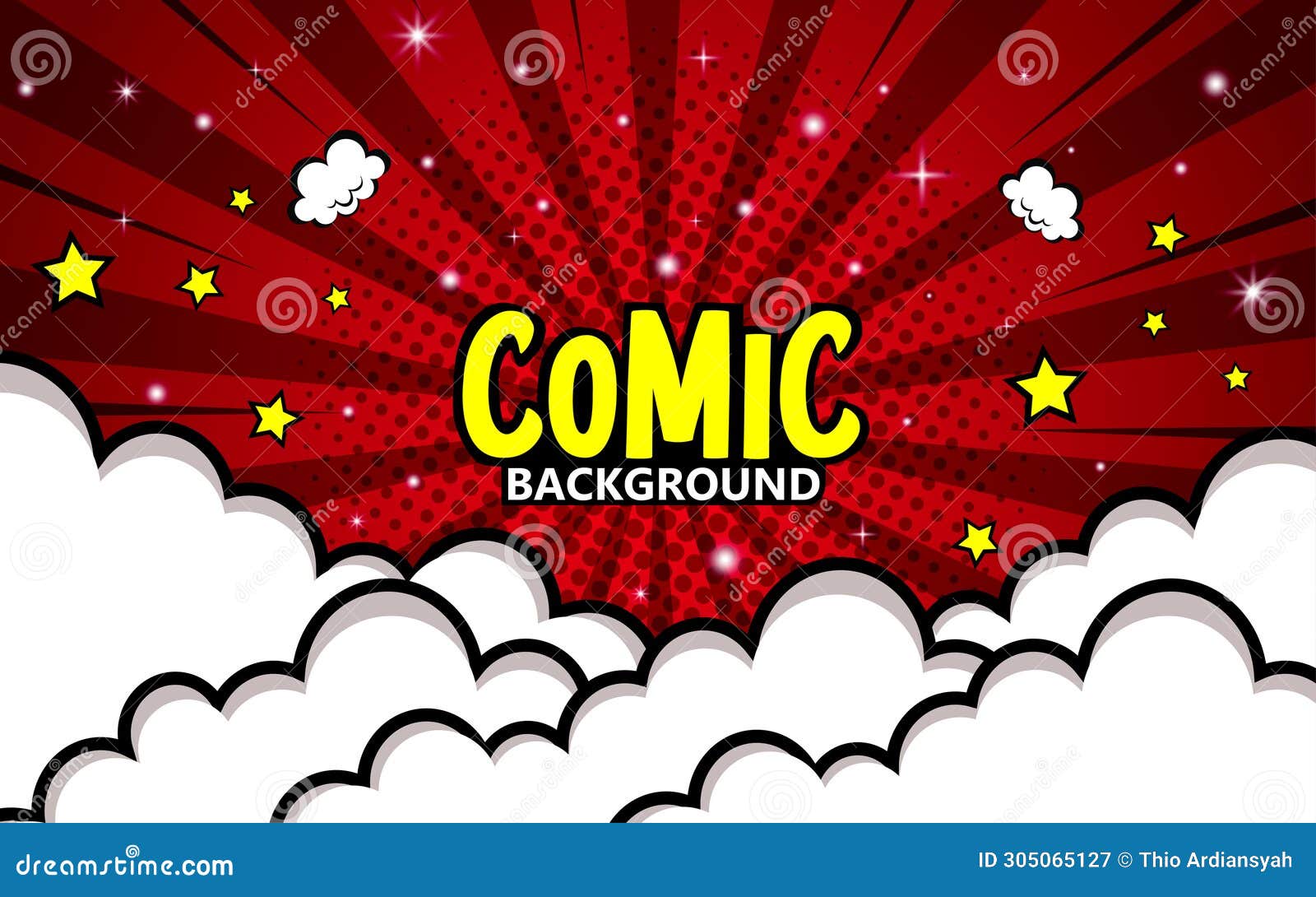 Pop Art Comic Background with Clouds and Stars. Cartoon Vector Illustration Stock Vector ...