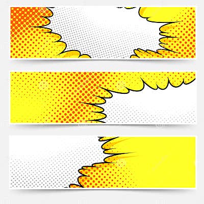 Pop-art Comic Book Style Yellow Header Set Stock Vector - Illustration ...