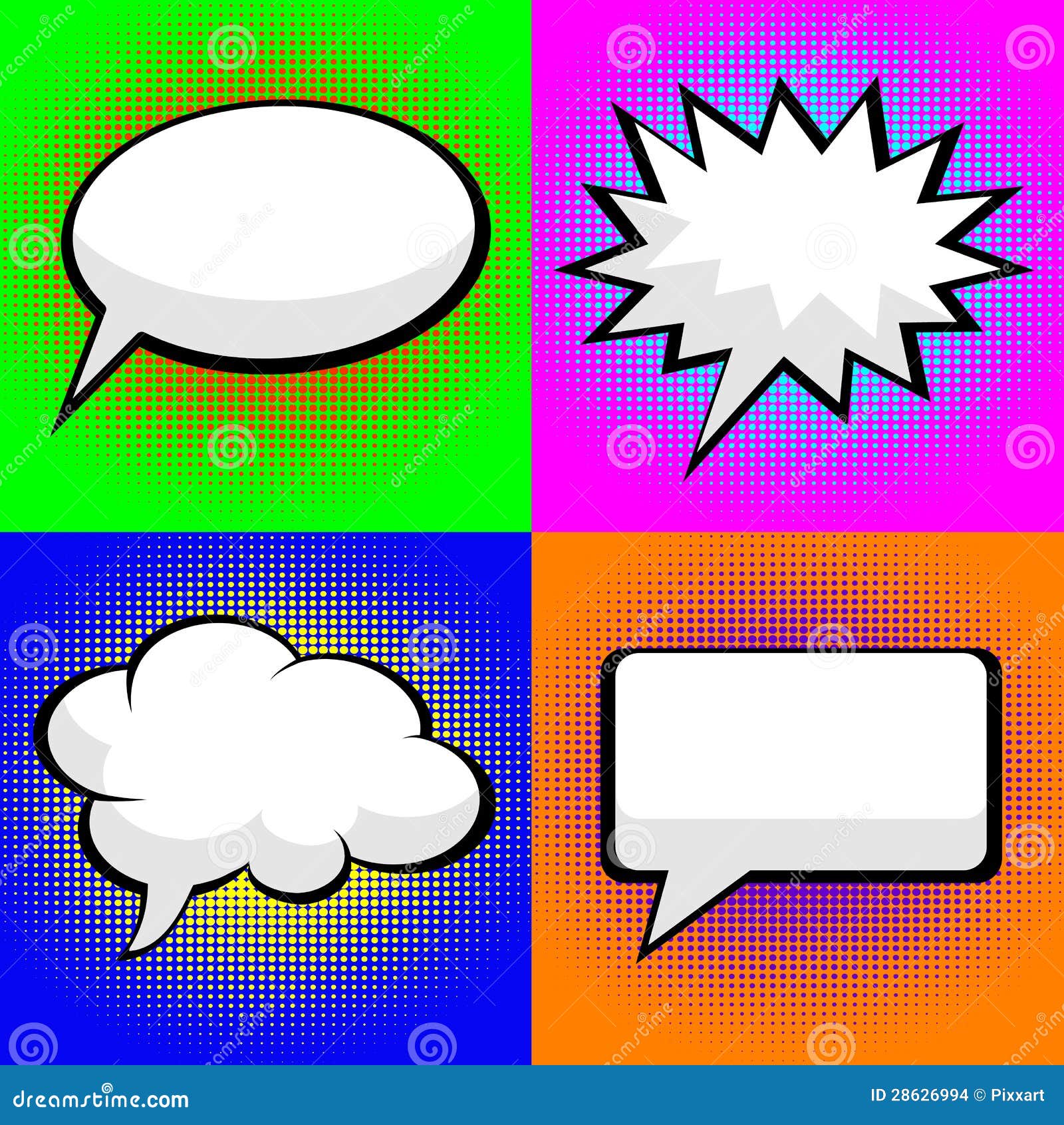 Pop Art Comic Speech Bubbles Stock Vector - Illustration of blue, pink ...