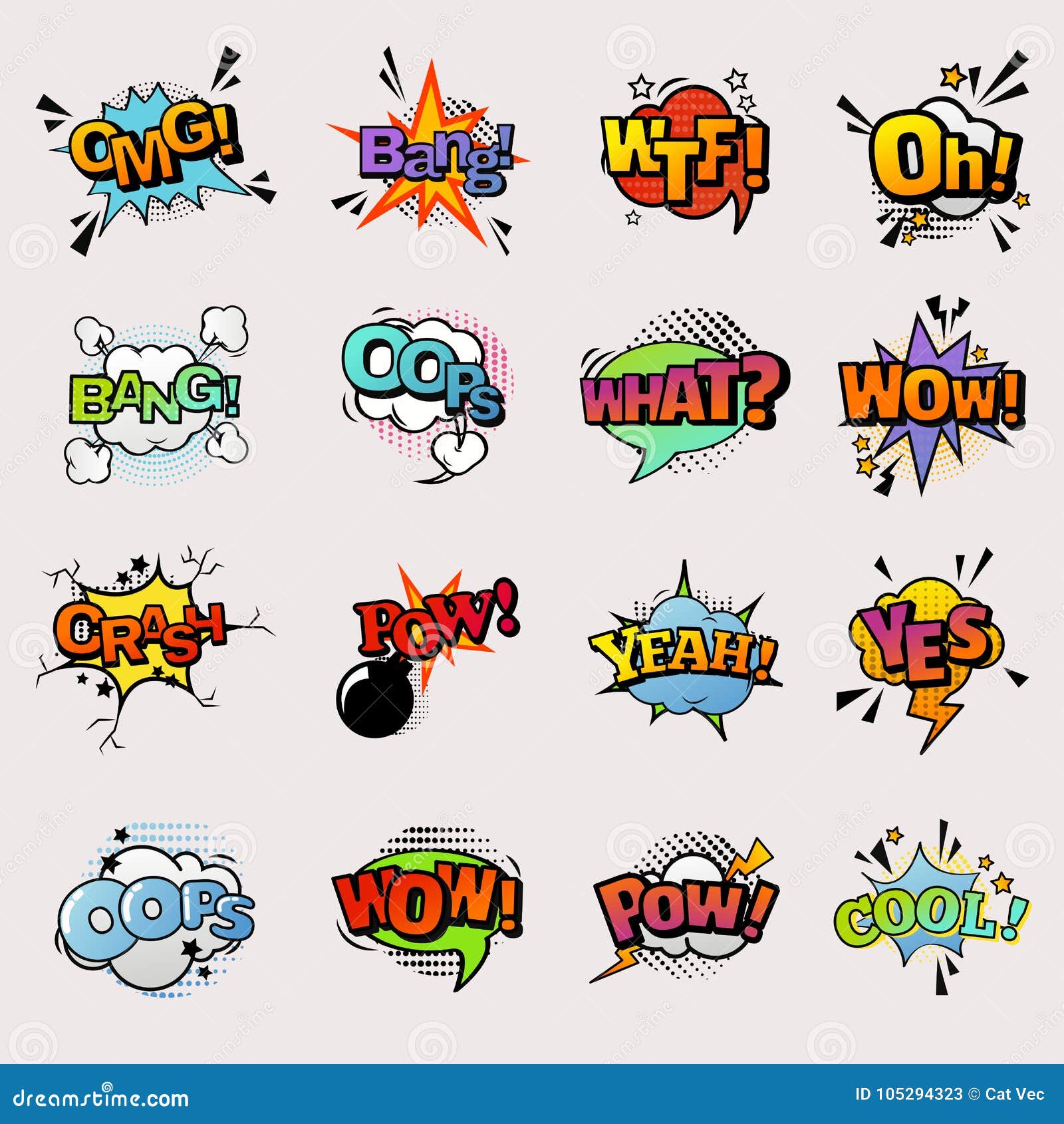 Speech Popart Elements. Comic Cartoon Shapes For Dialogs Thinking And ...